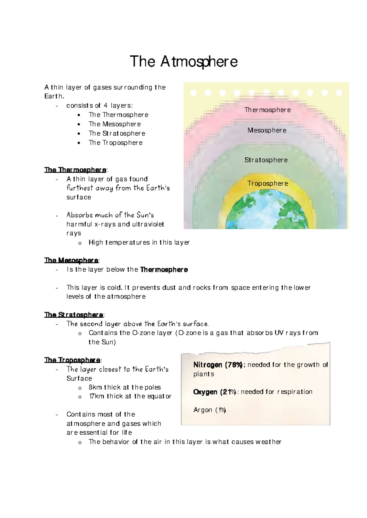 The Atmosphere - consist s of 4 layer s: - The Ther mospher e - The ...