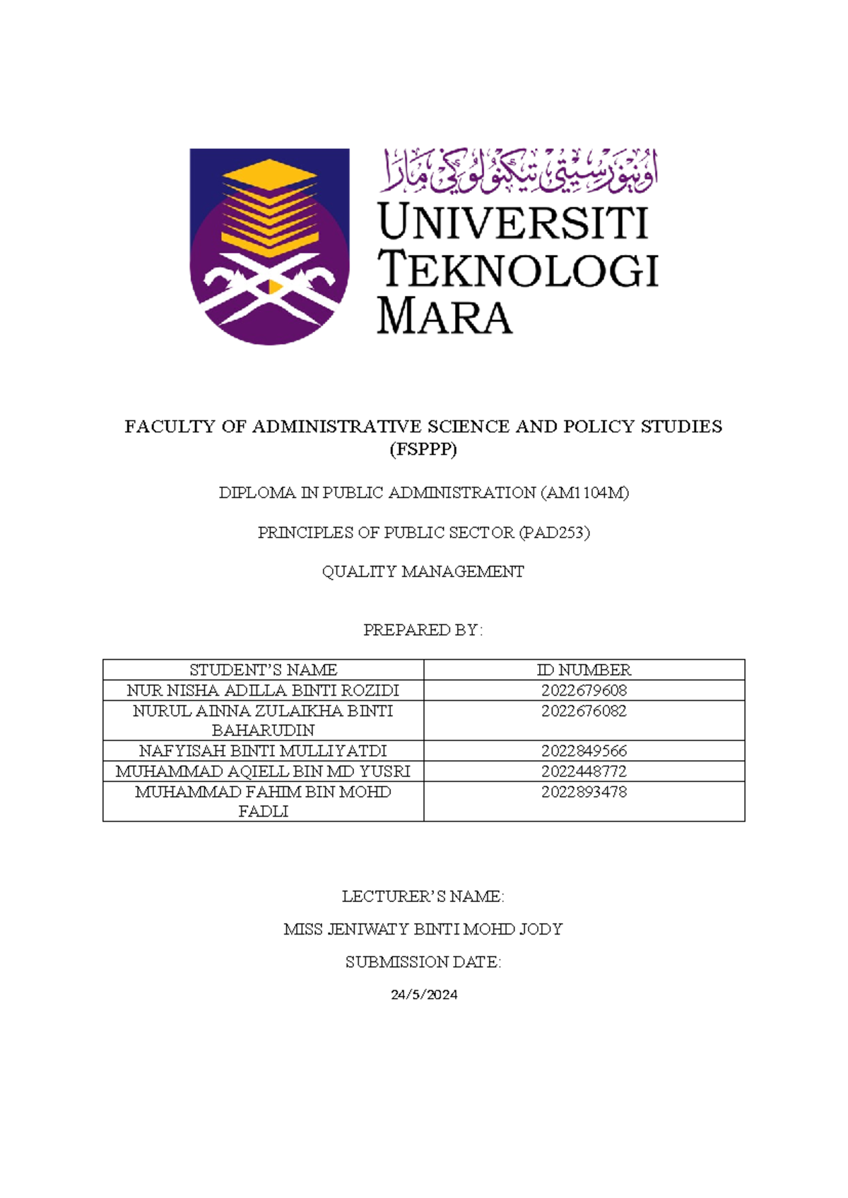 PAD370 Group 5 Programme MAEX - FACULTY OF ADMINISTRATIVE SCIENCE AND ...