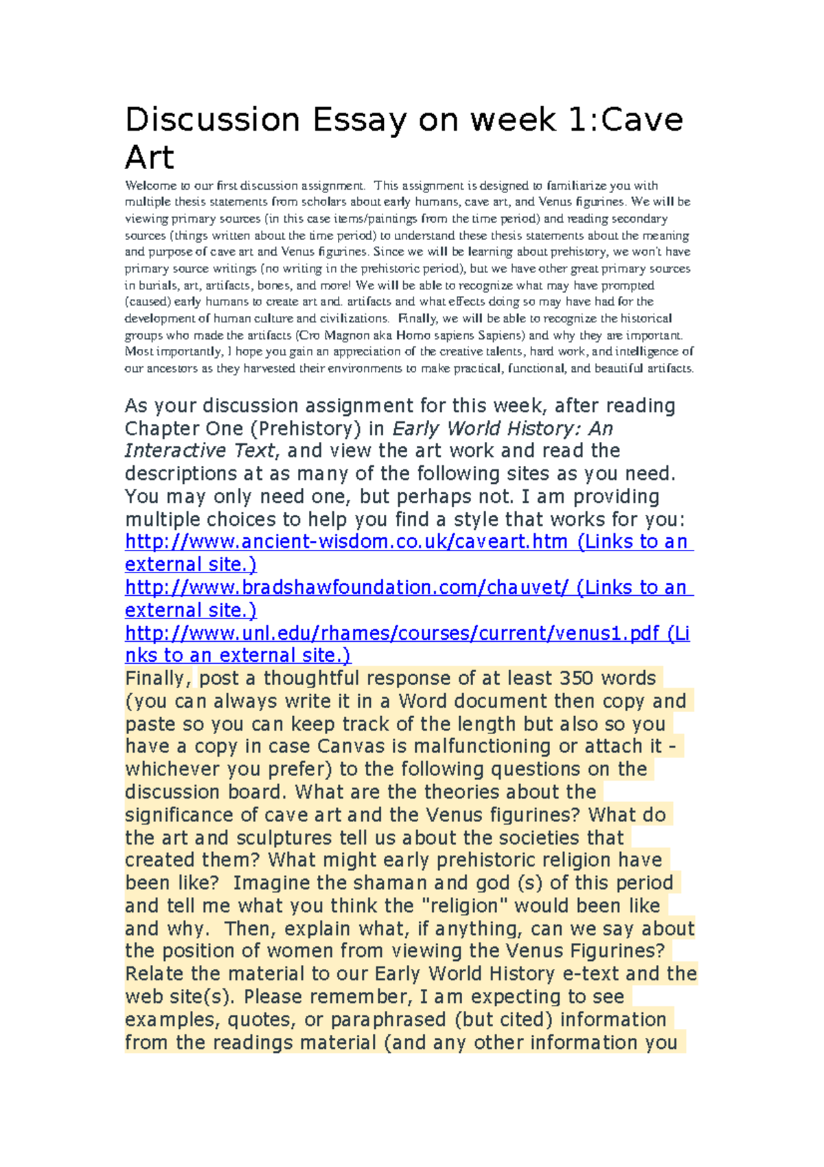 Early World History 100-Discussion Essay on week 1 - Discussion Essay ...