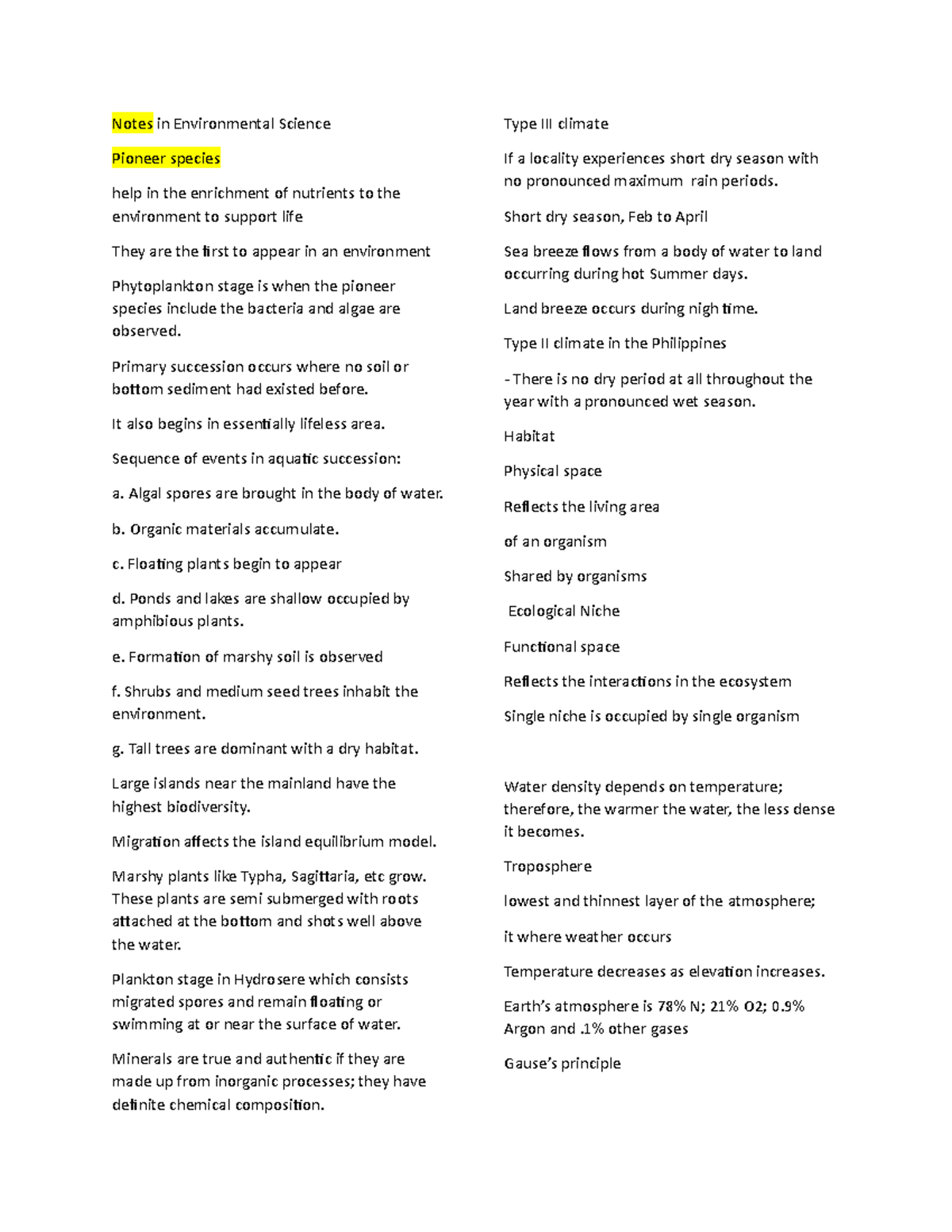 GES - Environmental Science Notes and Reviewer - Notes in Environmental ...