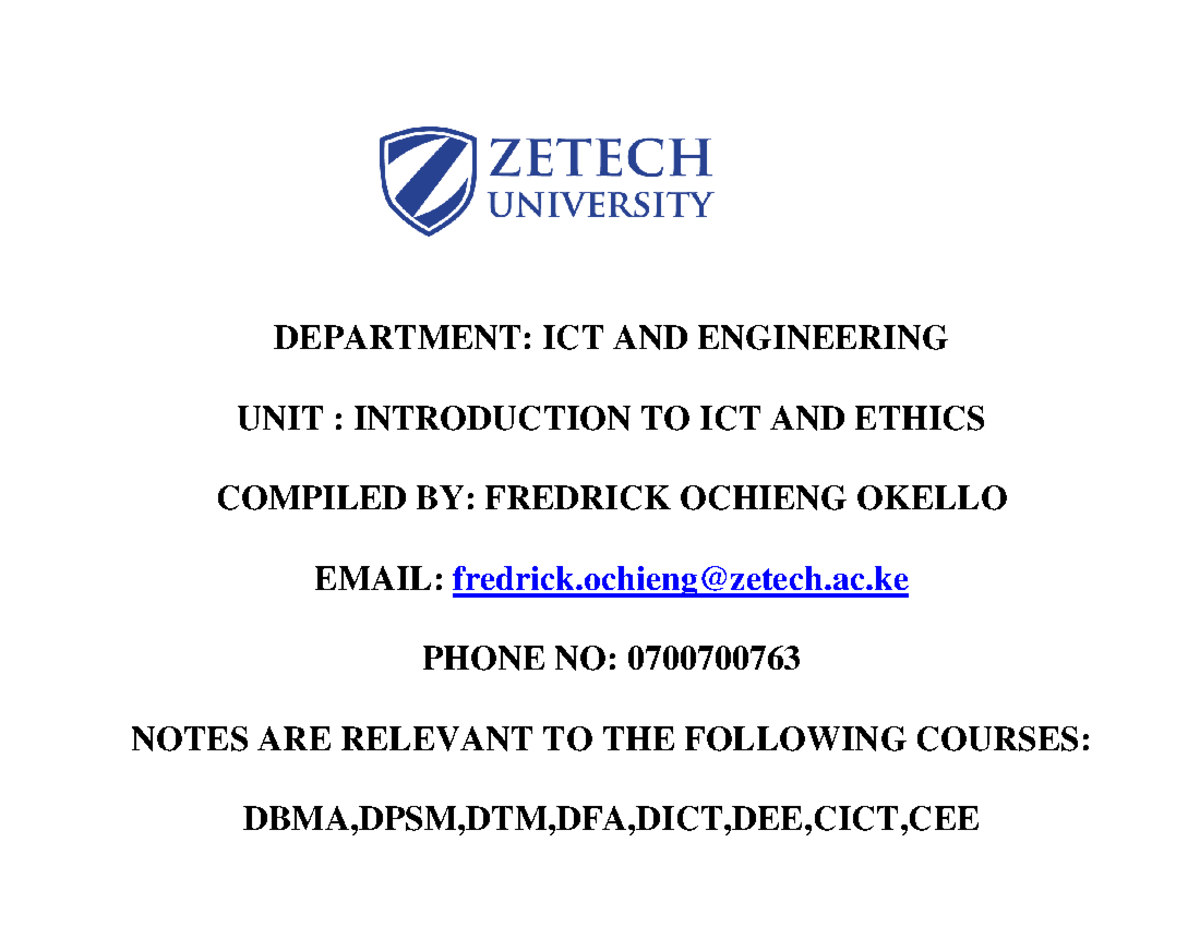 Viruses Zetech - ####### DEPARTMENT: ICT AND ENGINEERING ####### UNIT ...