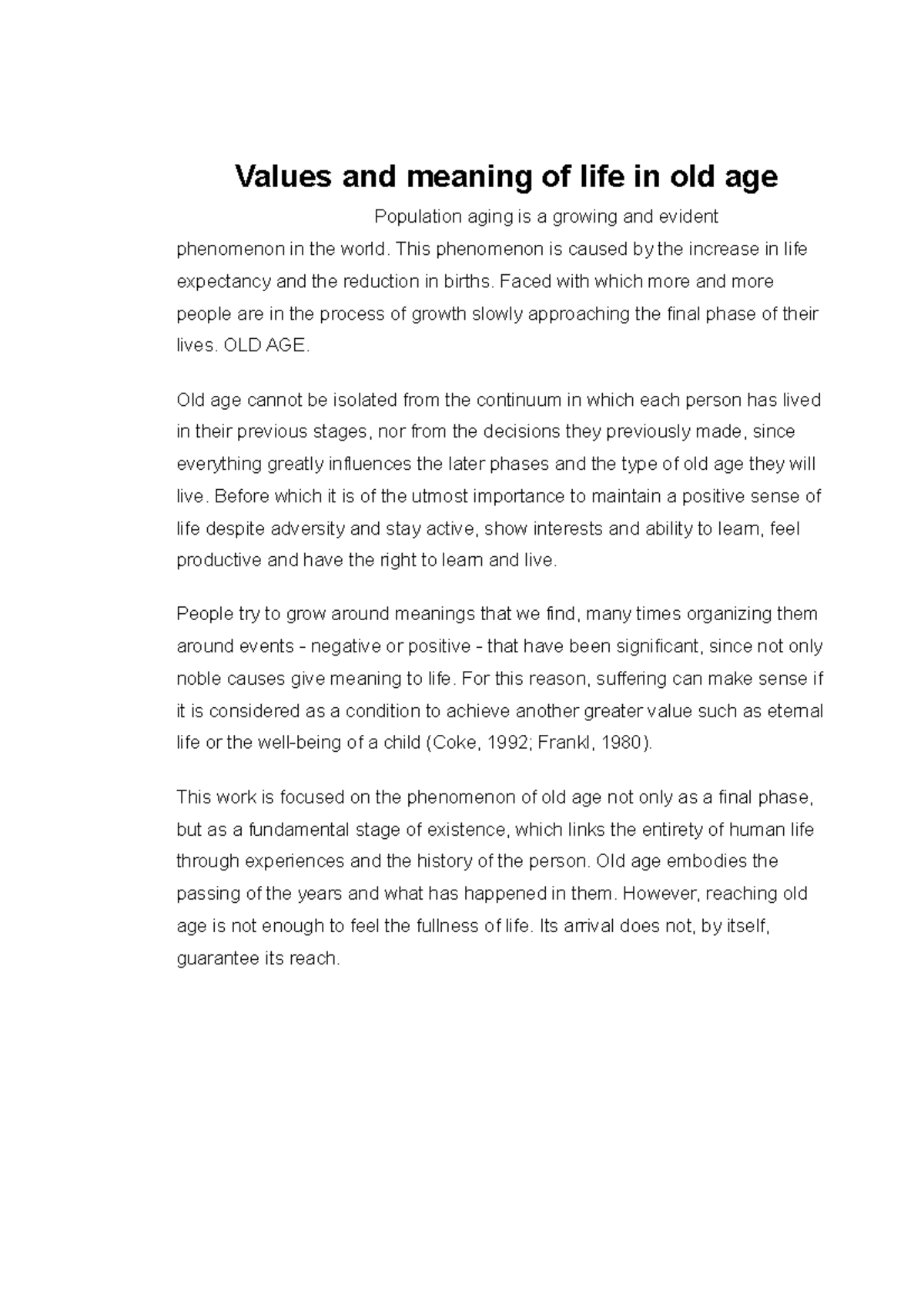 Values And Meaning Of Life In Old Age Values And Meaning Of Life In