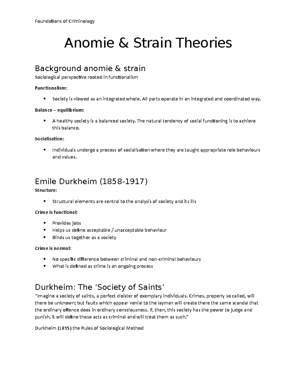Anomie - Foundations of Criminology Anomie & Strain Theories Background ...