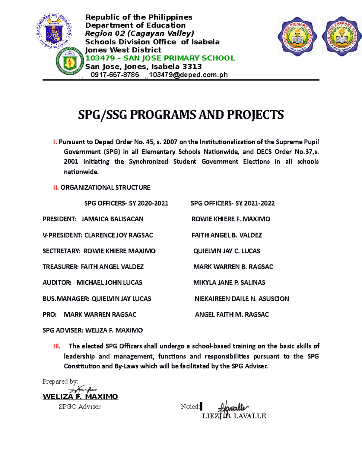 SAN-JOSE-PS 103479 SPG-SSG- Programs-AND- Projects - Republic of the ...