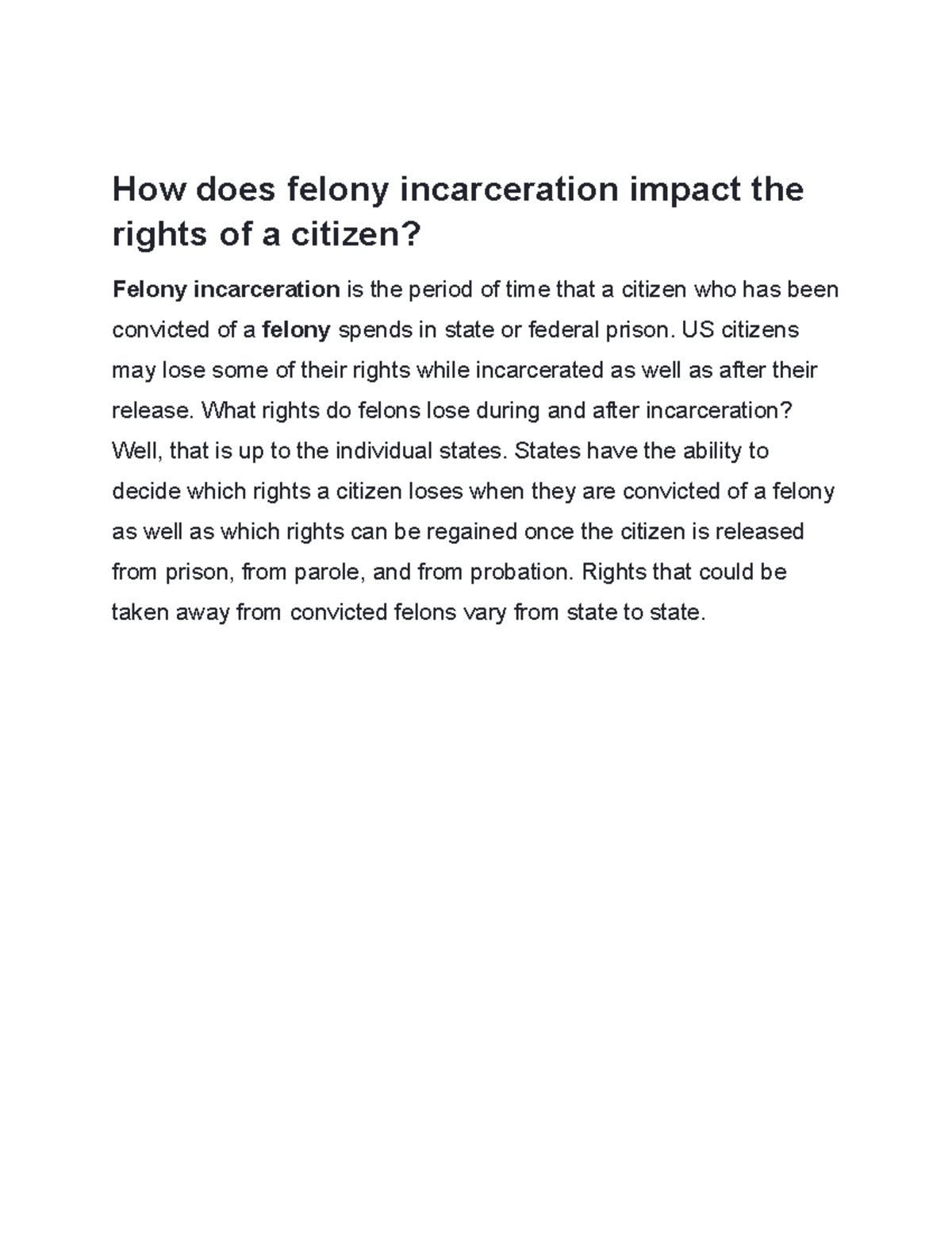 How does felony incarceration impact the rights of a citizen - How does ...