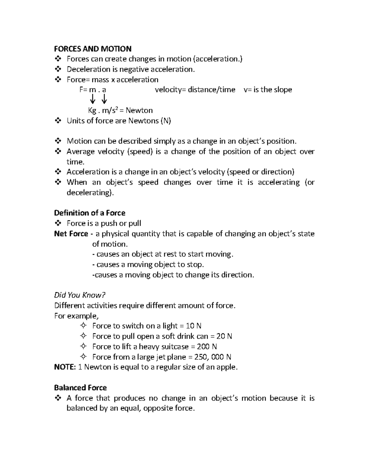 Forces AND Motion (Physics Study Guide) - FORCES AND MOTION Forces can ...