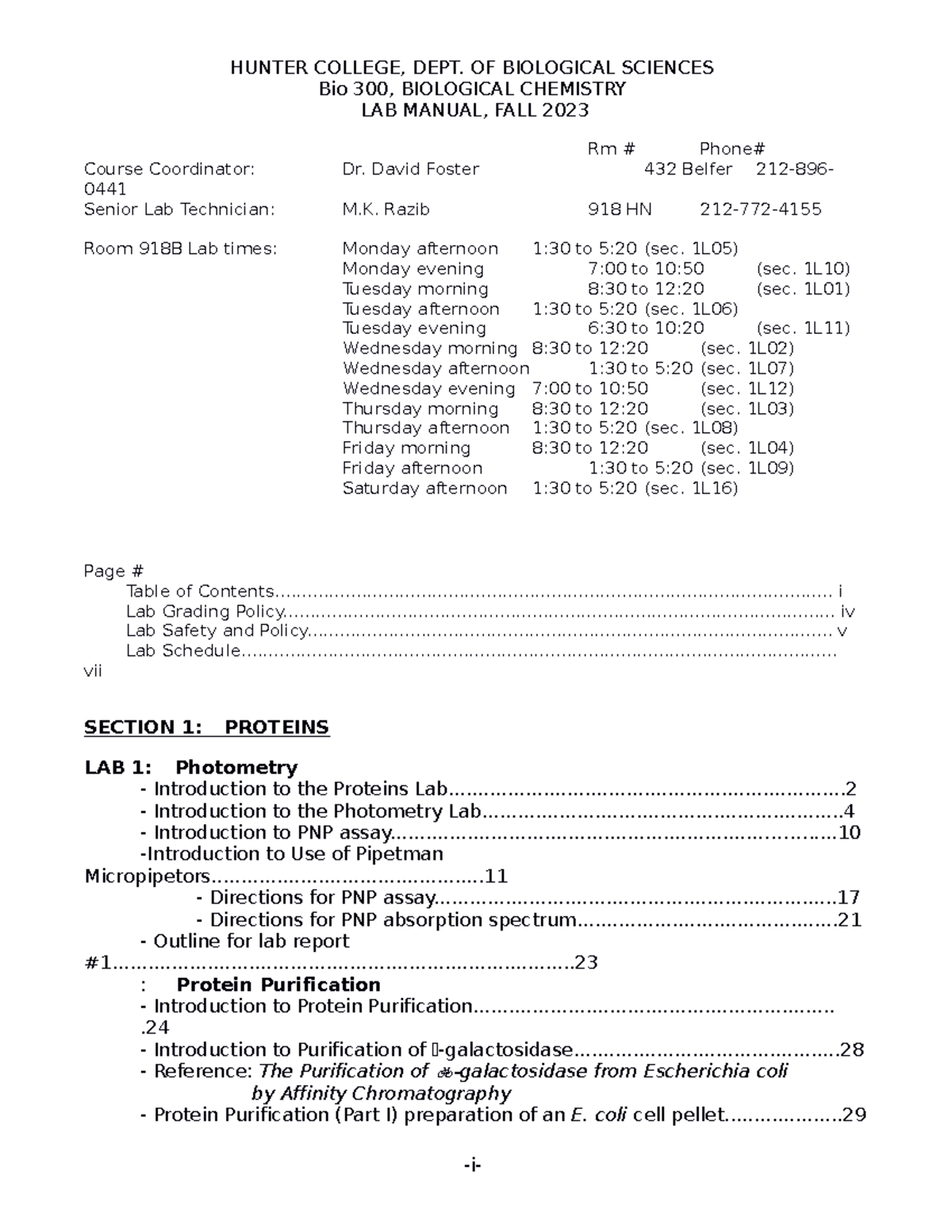 Contents and Policies-2023 - HUNTER COLLEGE, DEPT. OF BIOLOGICAL ...