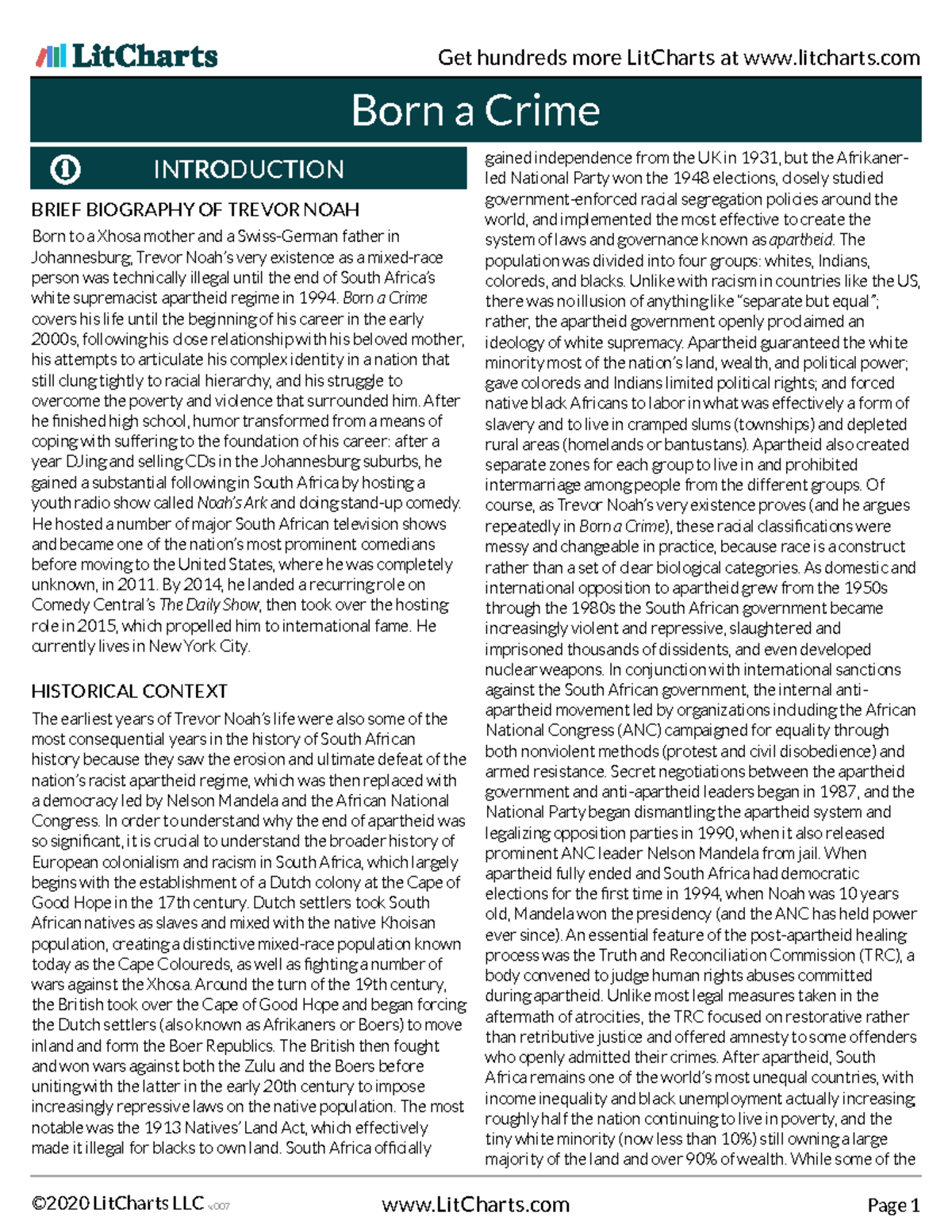 Born A Crime - Litcharts - Born a Crime BRIEF BIOGRAPHY OF TREVOR NOAH ...