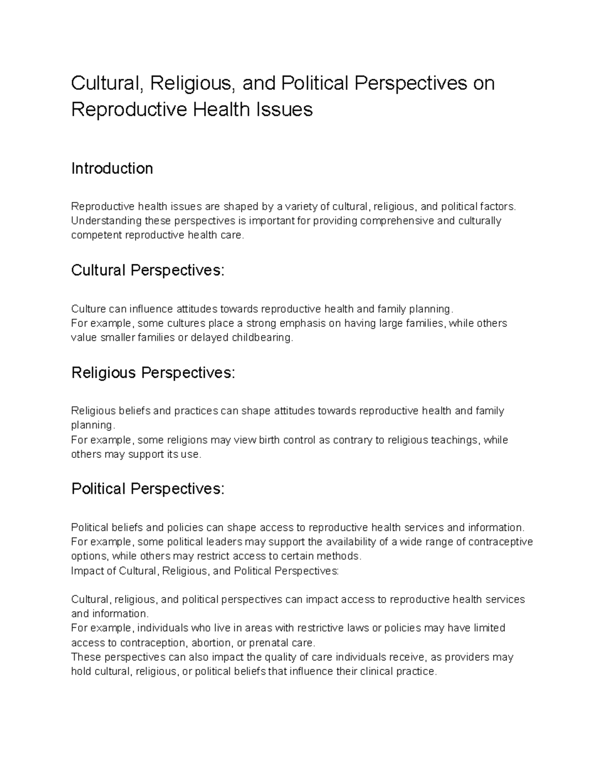 Reproductive Health Lecture 23 Cultural Religious And Political