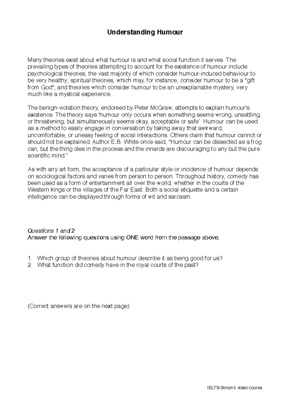 Ielts Simon Reading Short answers worksheet part8 - Understanding ...