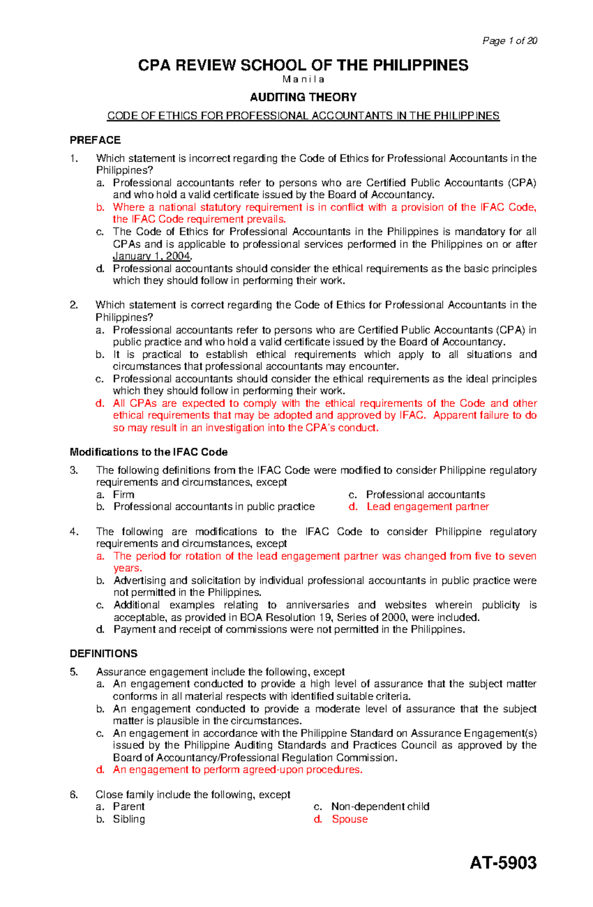 At-5903 code-of-ethics - CPA REVIEW SCHOOL OF THE PHILIPPINES M a n i l ...