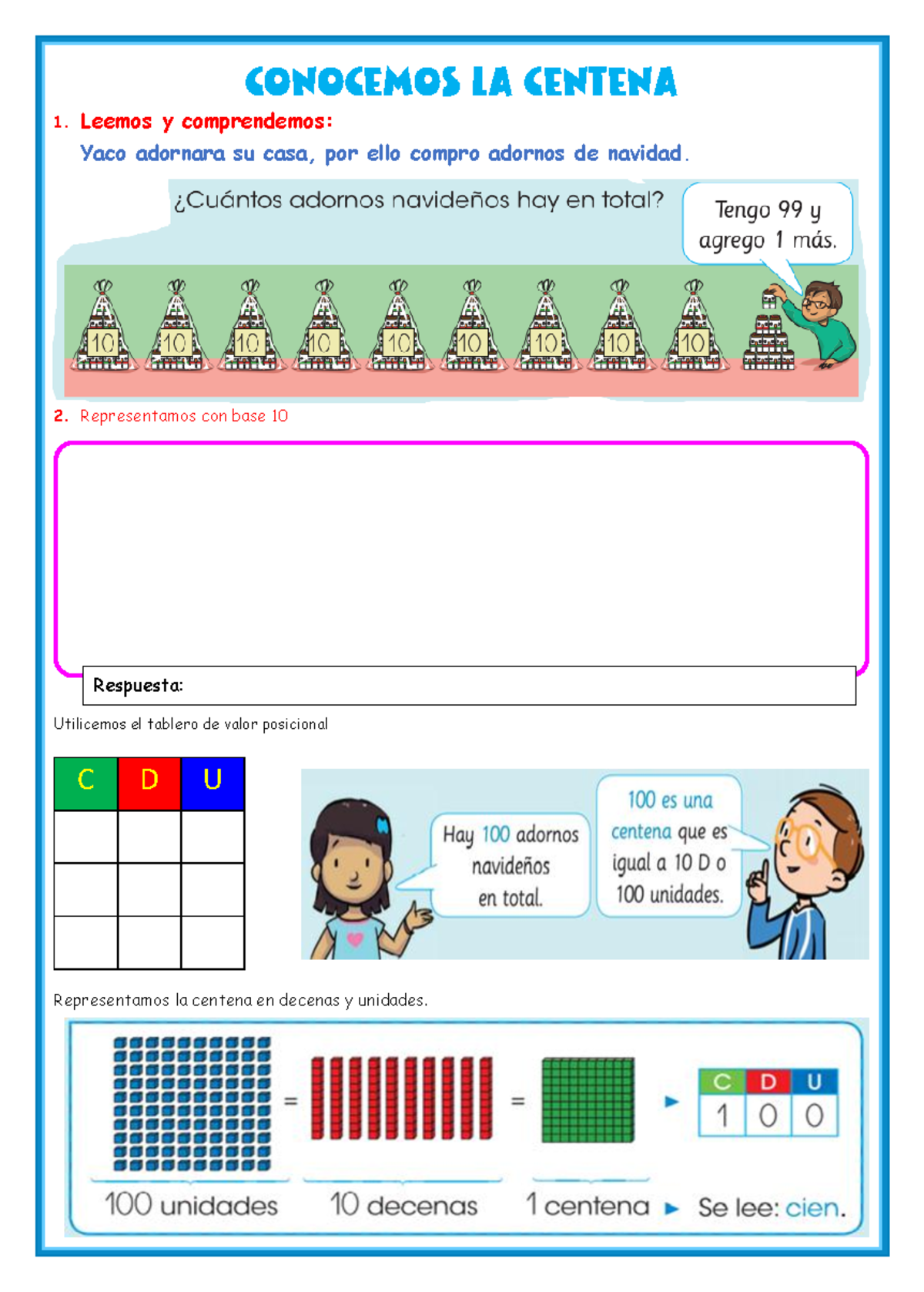 Conocemos la centena - matematica - Conocemos la centena 1. Leemos y ...