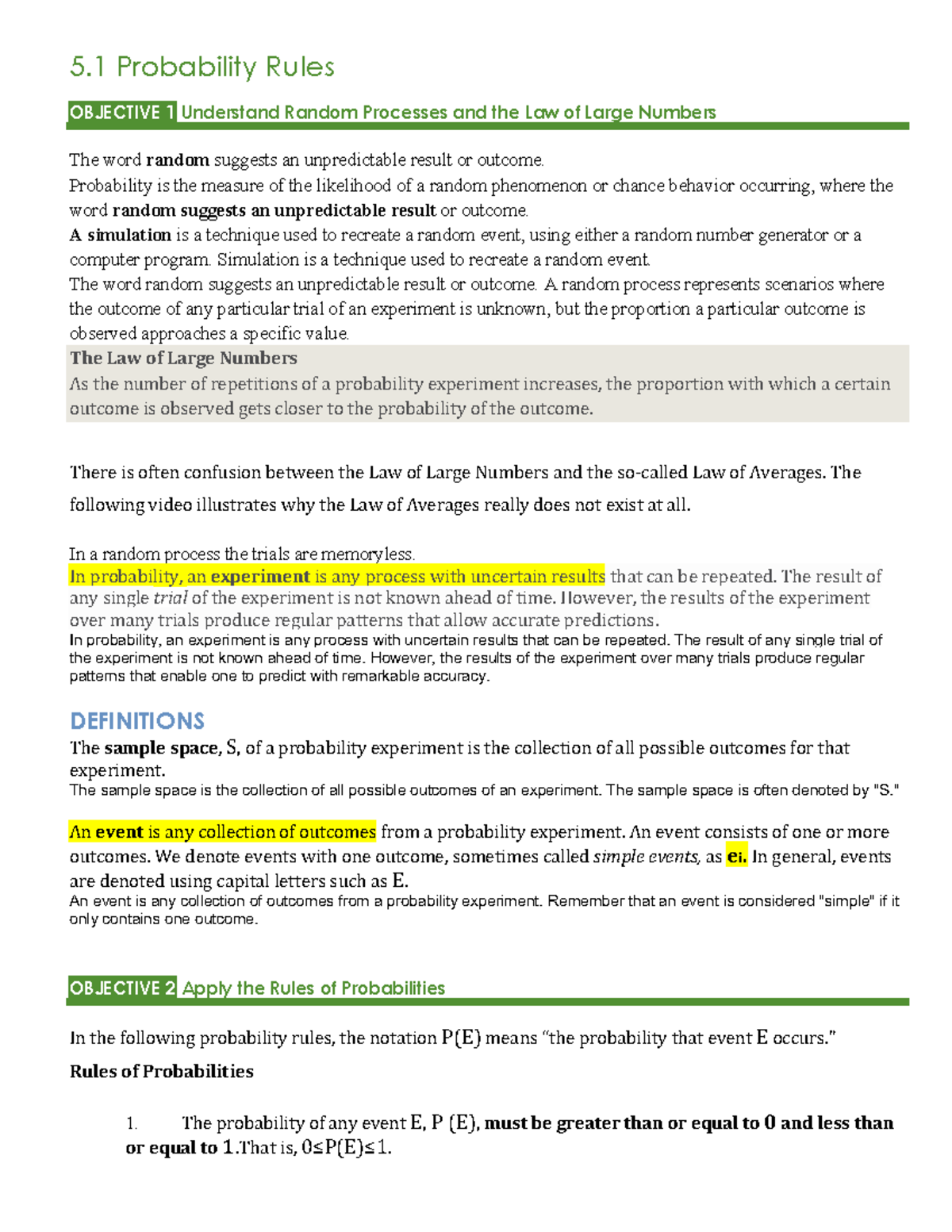 Summary Ch 5- 7 stat - Probability Rules, Discrete Random Variables ...