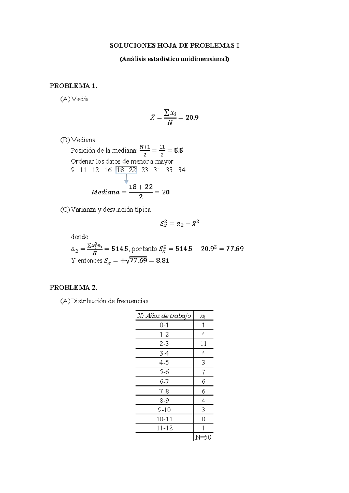 Soluciones HOJA DE Problemas I - SOLUCIONES HOJA DE PROBLEMAS I (Análisis estadístico - Studocu