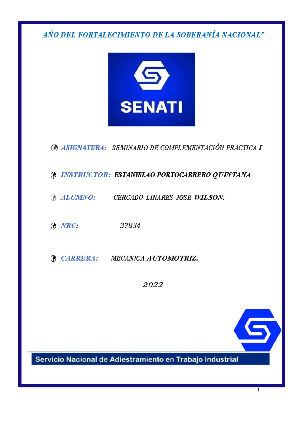 Seminario I Senati (1) - ola - 1 AÑO DEL FORTALECIMIENTO DE LA ...