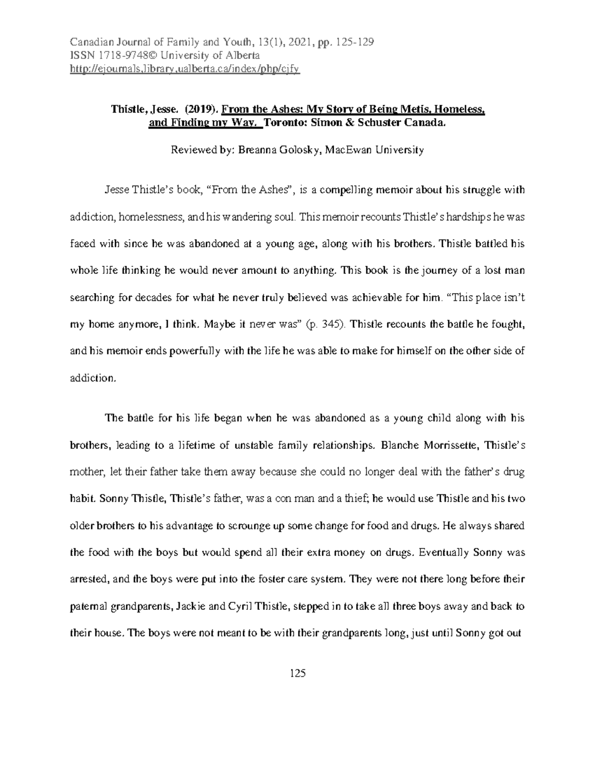 Book Review of Thistle Jesse 2019 From the Ashes - Canadian Journal of ...