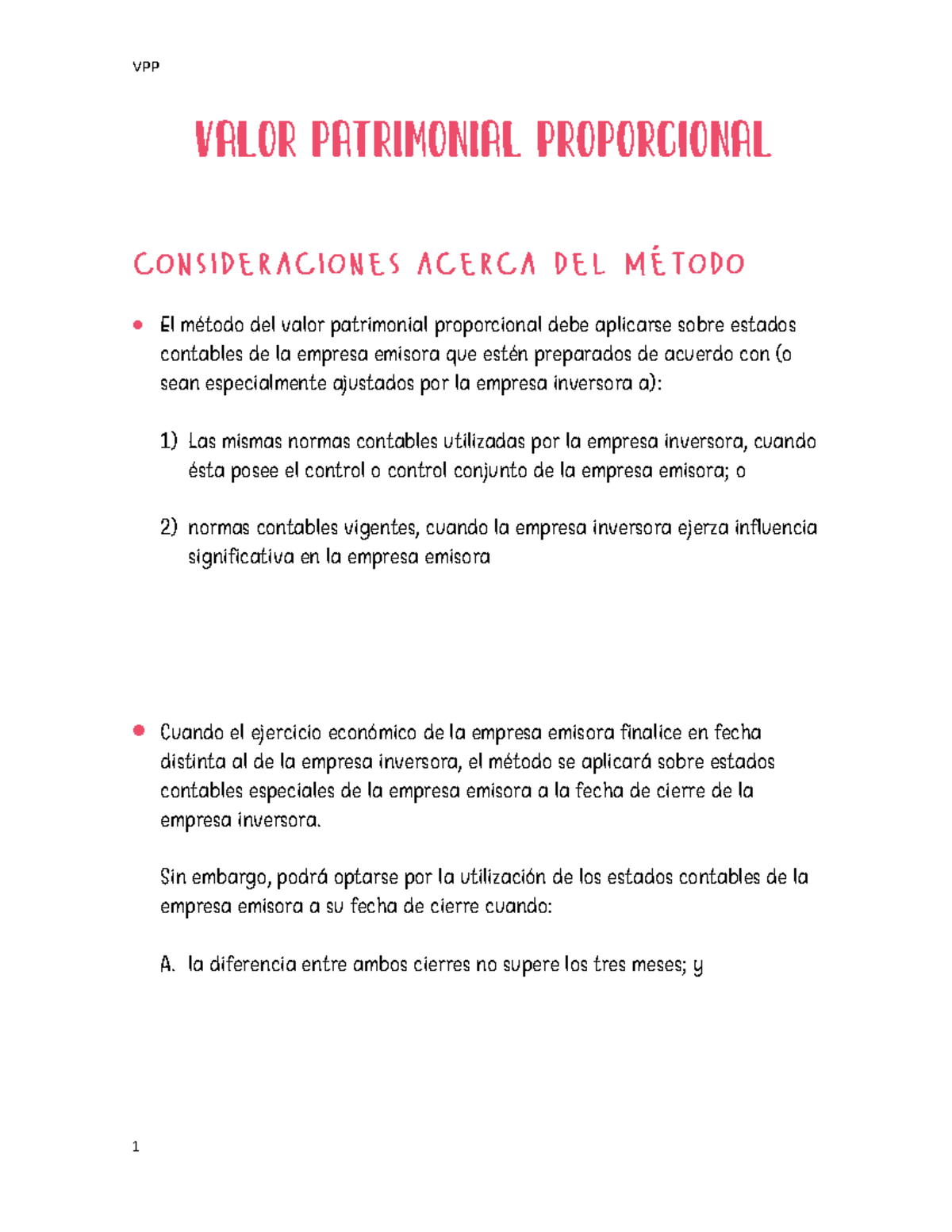 VPP - Resumen Valor Patrimonial Proporcional - El método del valor ...