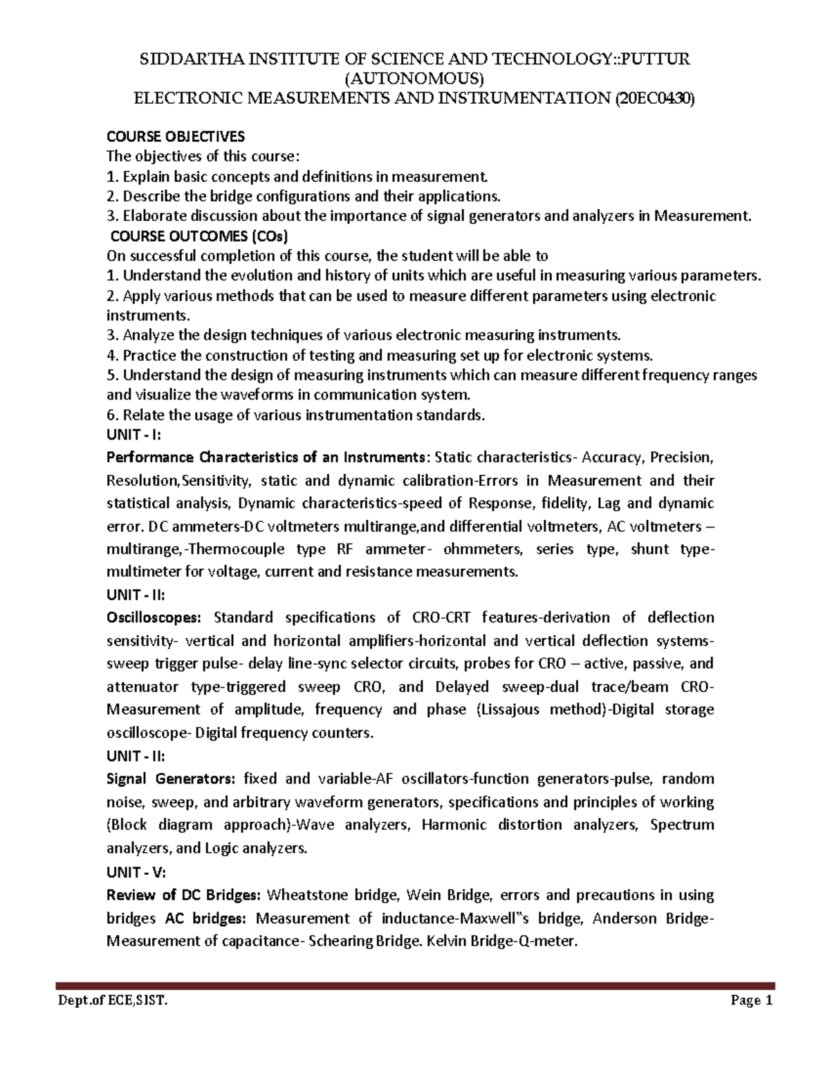 EMI-E Notes as per syllabus R20 - (AUTONOMOUS) ELECTRONIC MEASUREMENTS ...