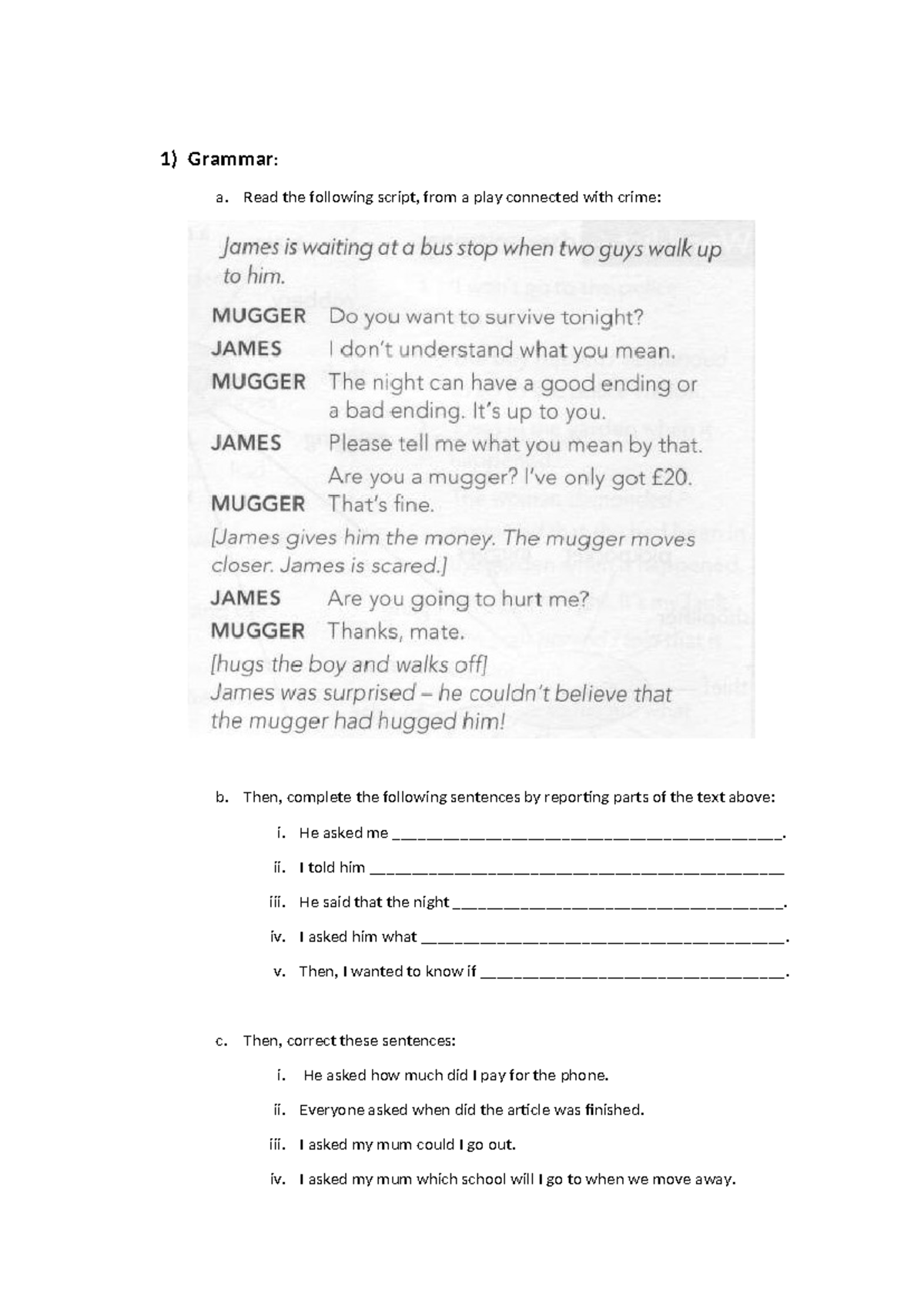 21- Sanjo - 5º - Critical anaylis of crime - 1) Grammar: a. Read the ...