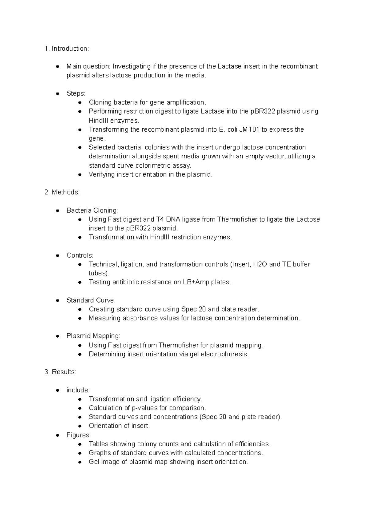 Lab Report Outline Lab Introduction Main Question Investigating