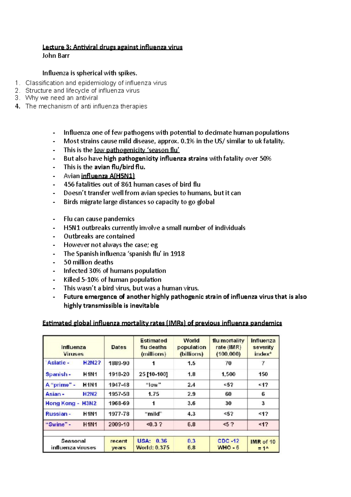 Lecture 3: antivirals for influenza - Lecture 3: Antiviral drugs ...