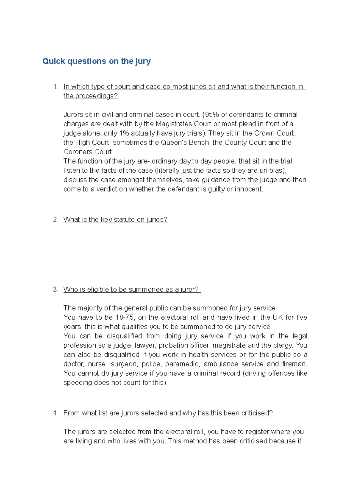 Jury seminar notes - Quick questions on the jury 1. In which type of ...