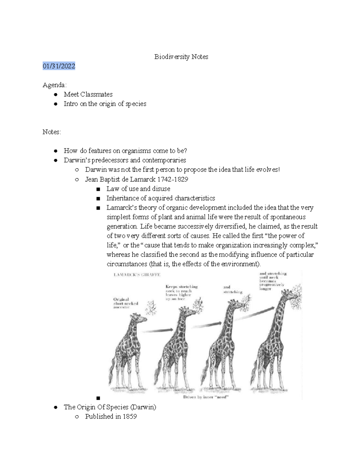 Biodiversity Notes - Biodiversity Notes 01/31/ Agenda: Meet Classmates ...