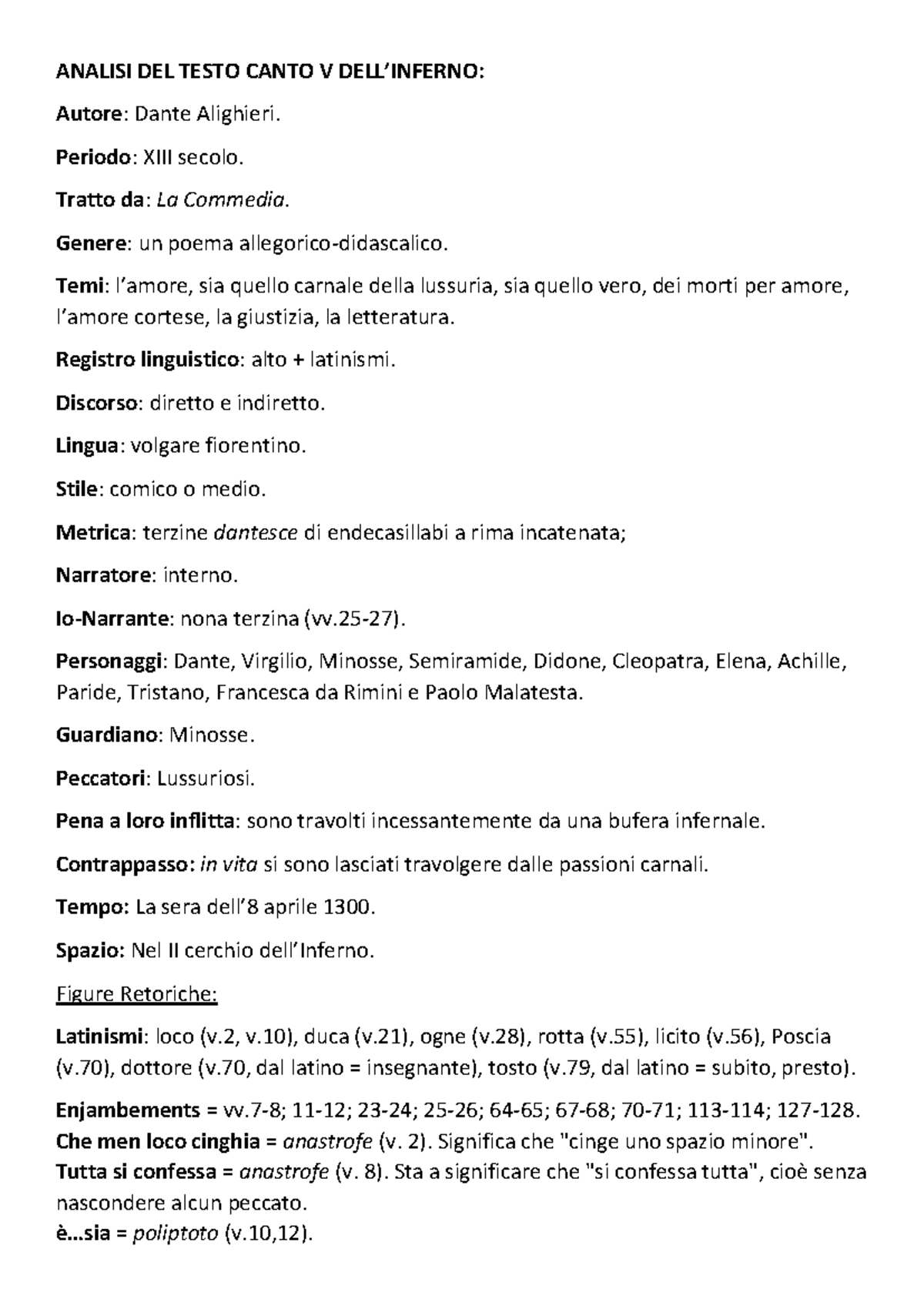 Analisi DEL Testo Canto V dell' Inferno - ANALISI DEL TESTO CANTO V ...