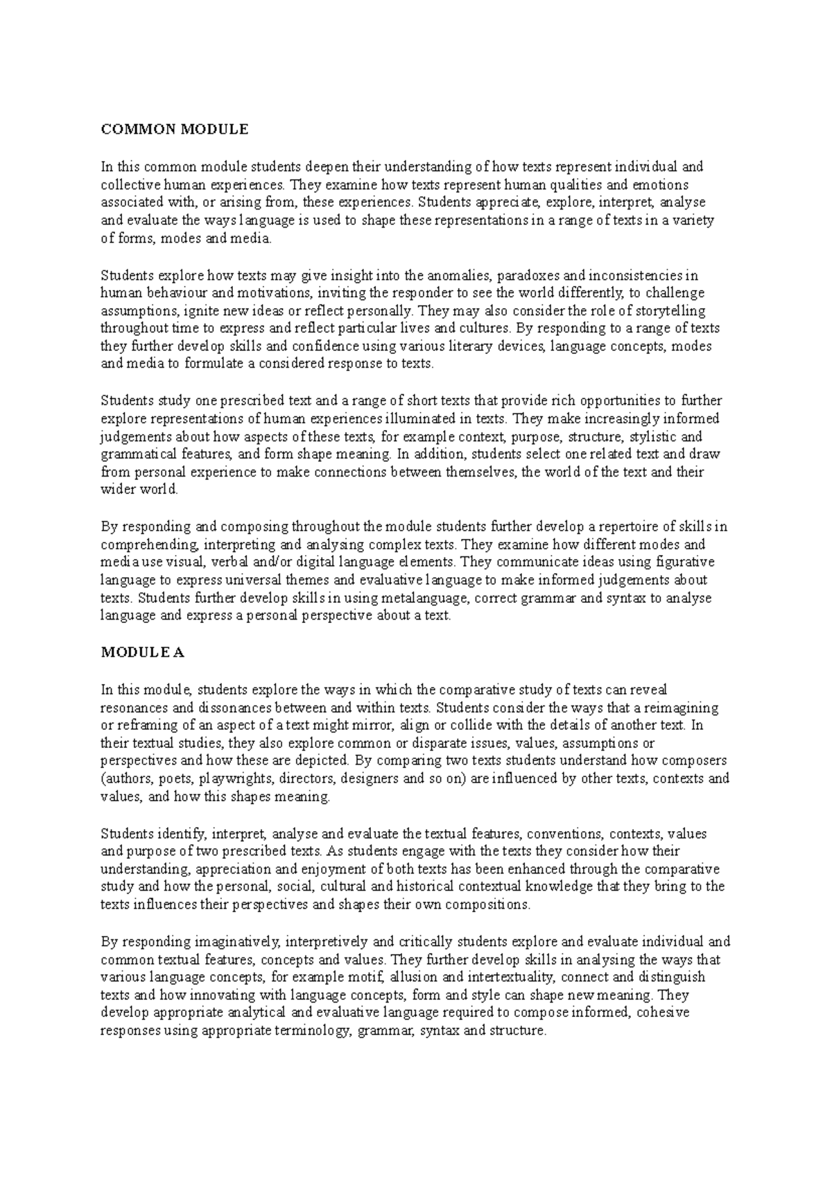 Rubrics - COMMON MODULE In this common module students deepen their ...