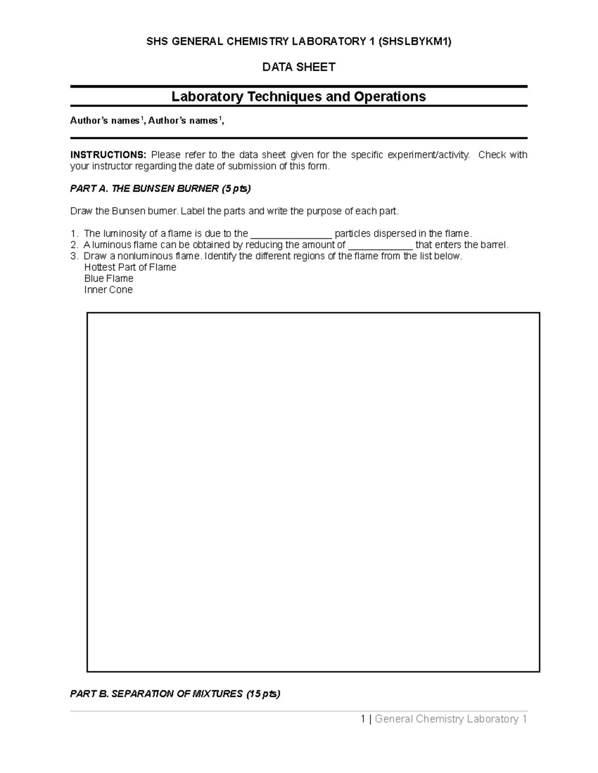Data Sheet for Lab Techniques & Operations - SHS GENERAL CHEMISTRY ...