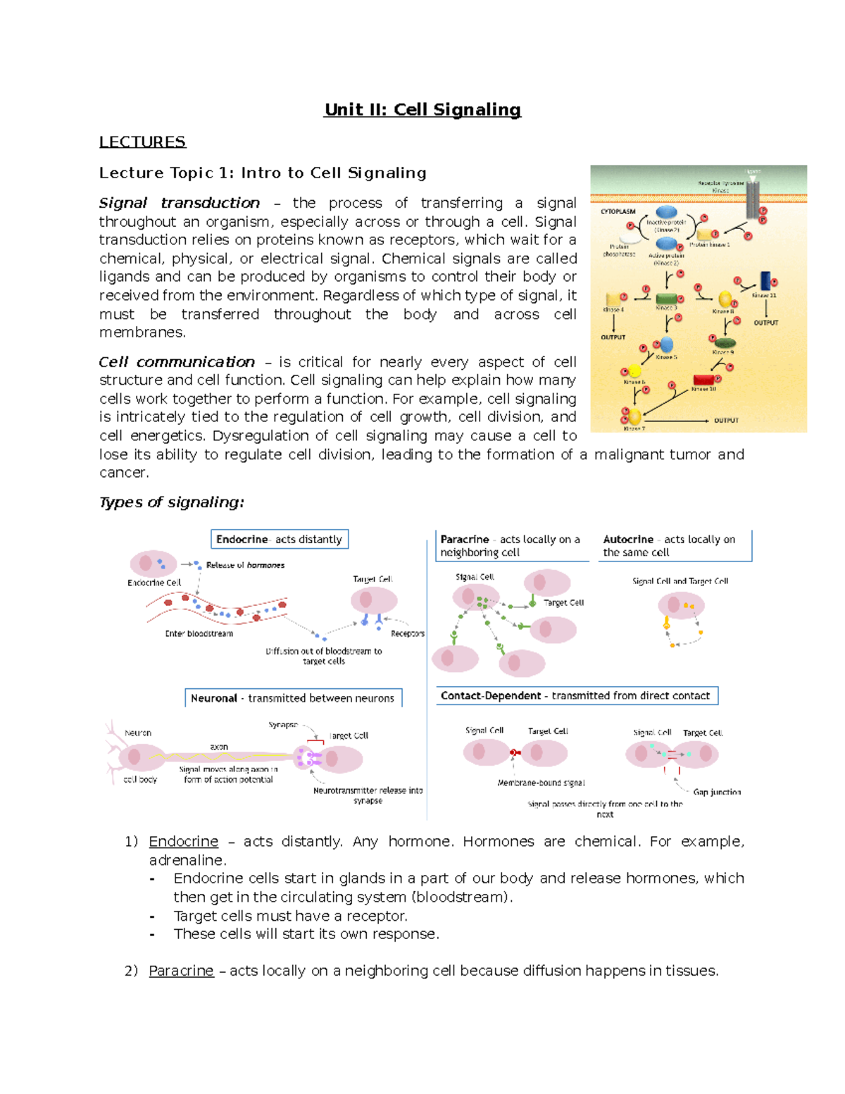 Final Exam Study Guide - Unit II: Cell Signaling LECTURES Lecture Topic ...