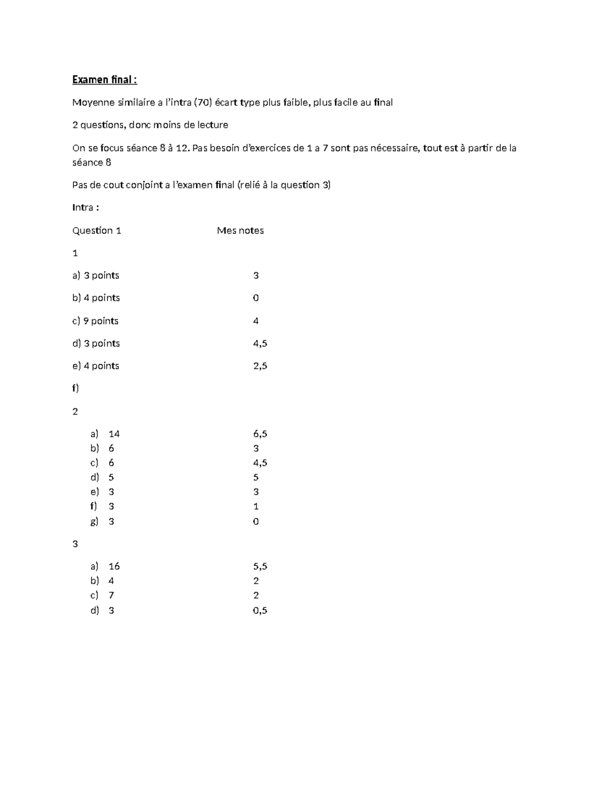 Examen intra + instructions final - Examen final : Moyenne similaire a ...