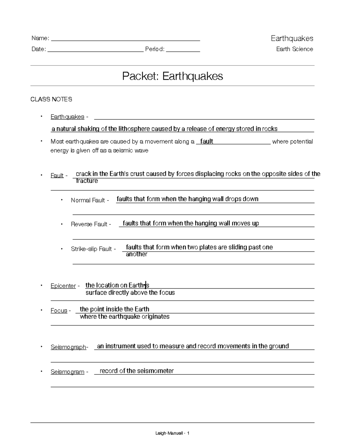 Earthquakes - ... - CLASS NOTES Earthquakes - - Studocu