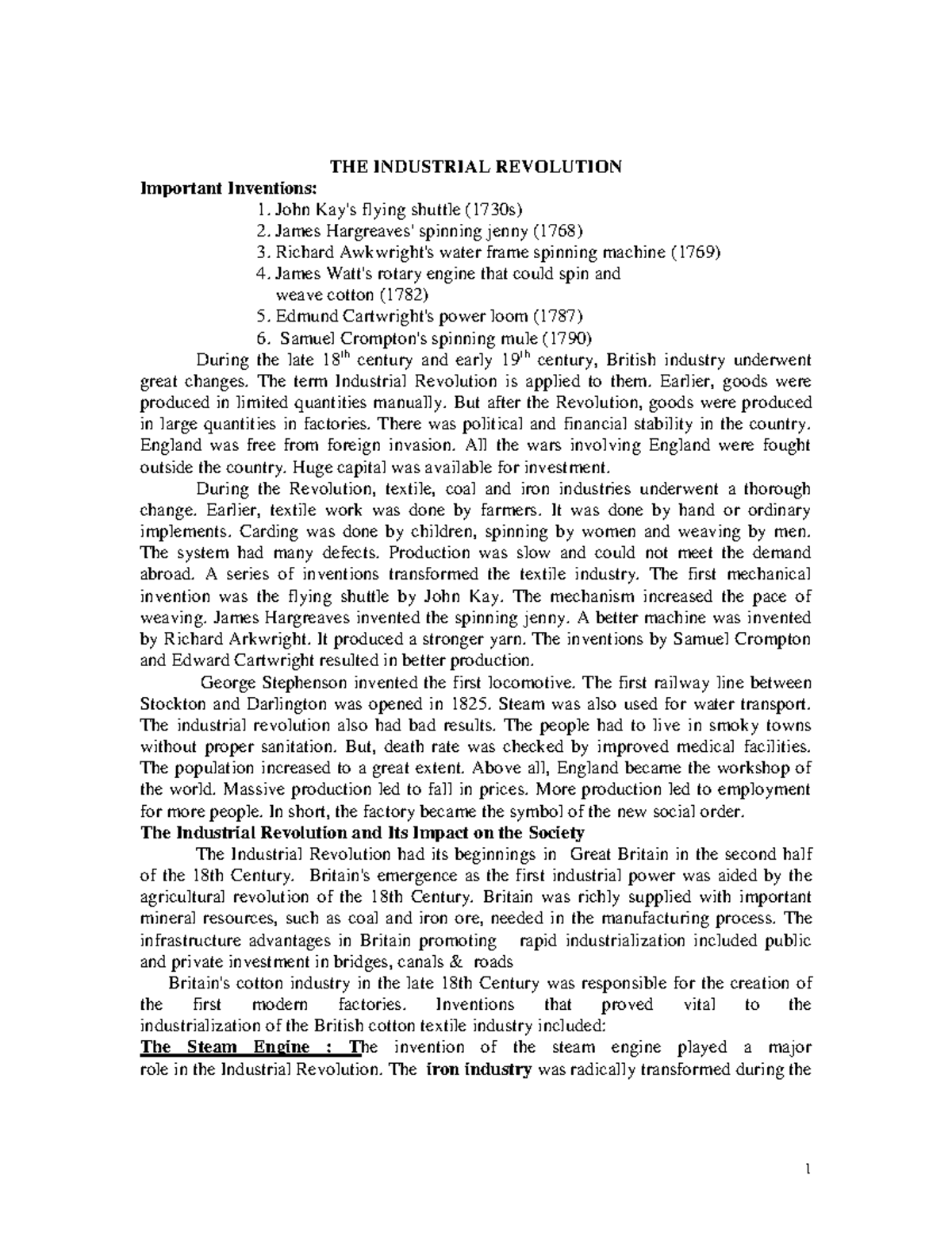 3 05-Social History of England-Industrial Revolution - 1 THE INDUSTRIAL ...