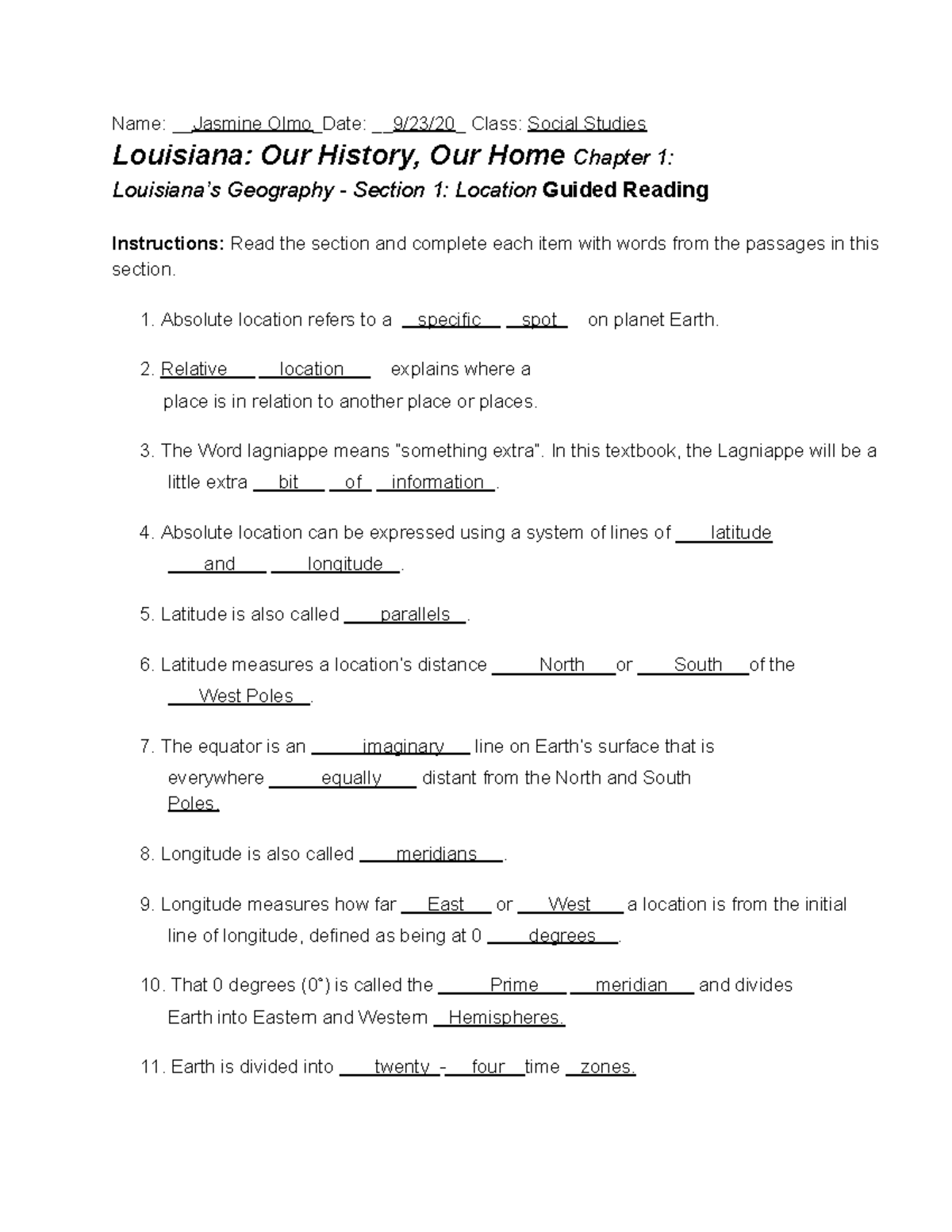Chapter 9-3 answers - Name: __ Jasmine Olmo _Date: _ 9/23/20 Class ...