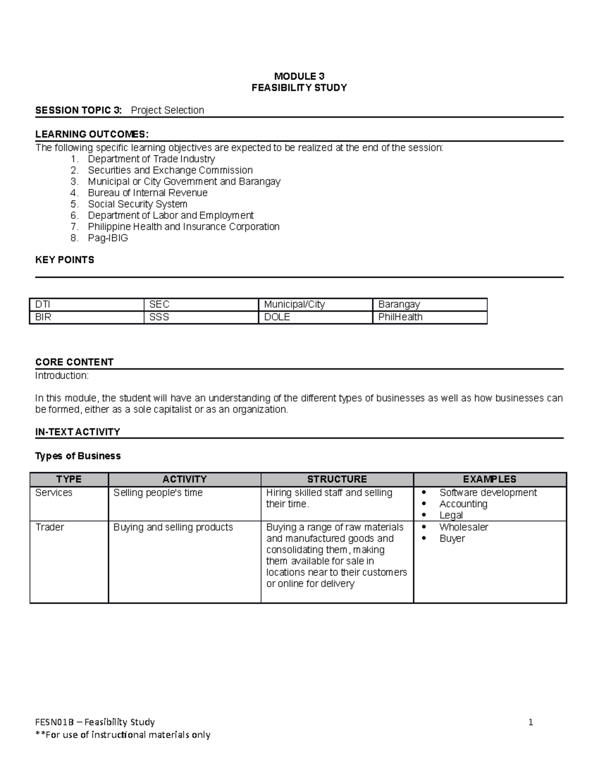 Module 3 - Project Selection - Feasibility Study - Studocu