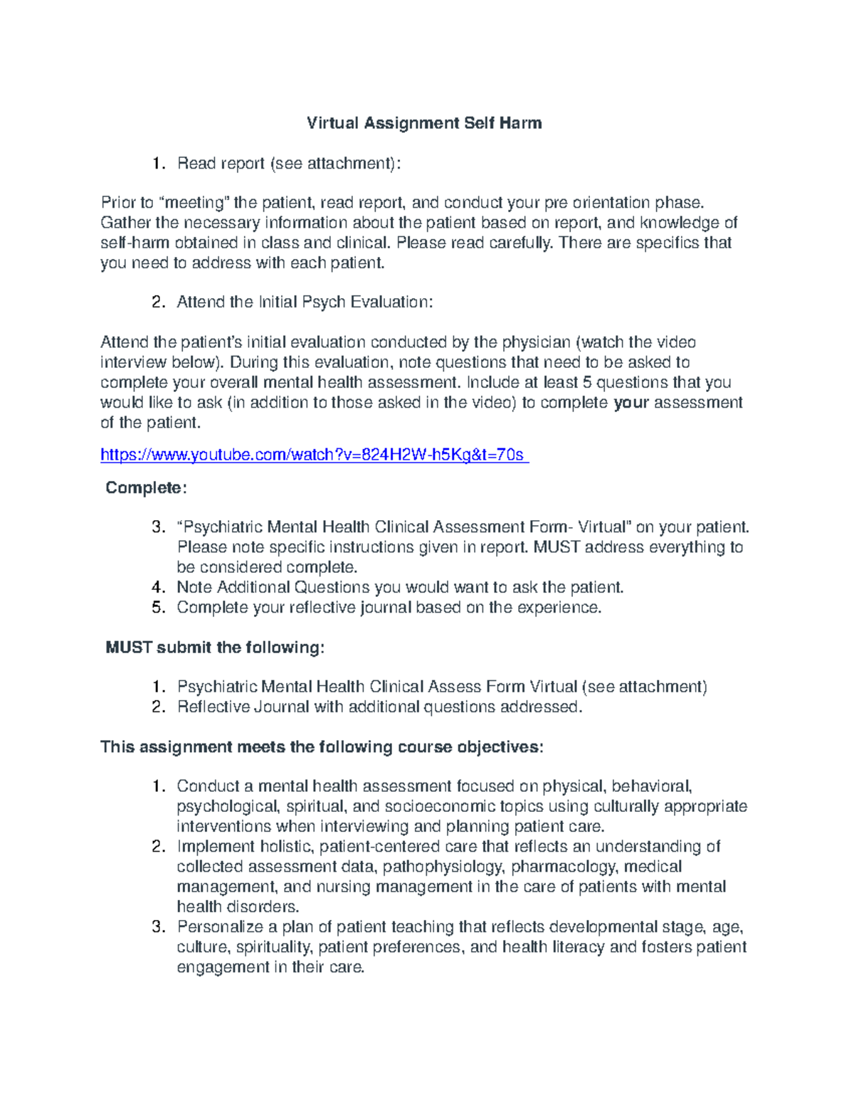 Virtual Assignment Self Harm - Gather the necessary information about ...