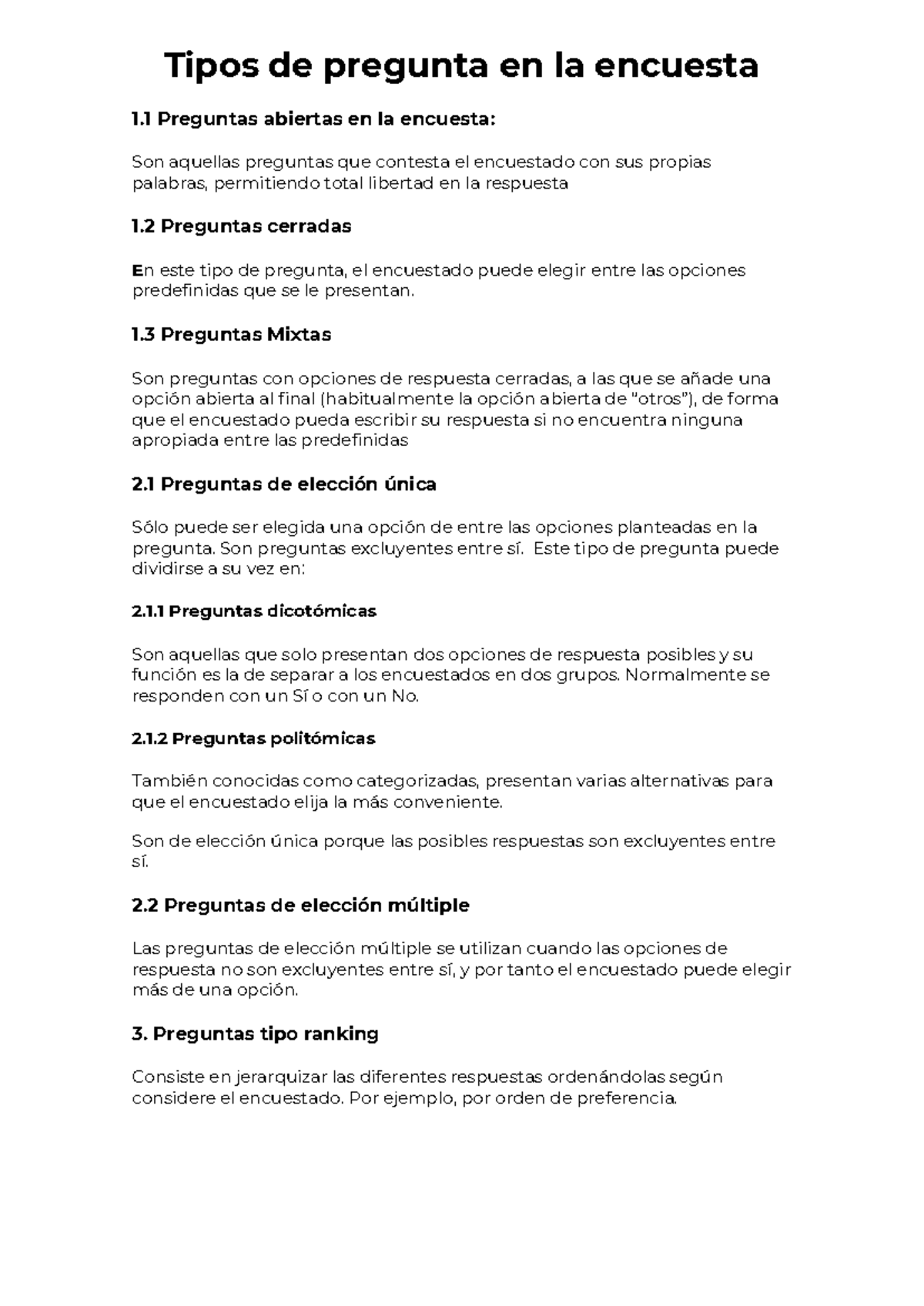 Tipos de pregunta en la encuesta - 1 Preguntas Mixtas Son preguntas con ...