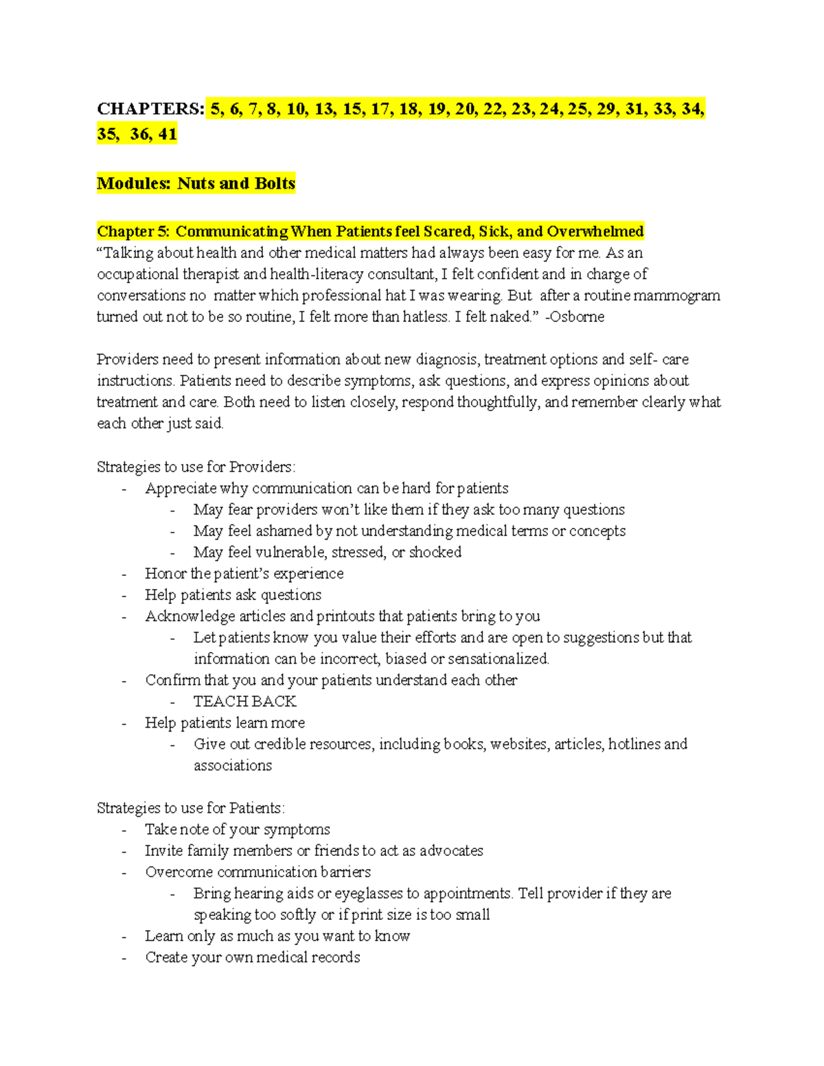 HWIH 2200 Final Study Guide - CHAPTERS: 5, 6, 7, 8, 10, 13, 15, 17, 18 ...