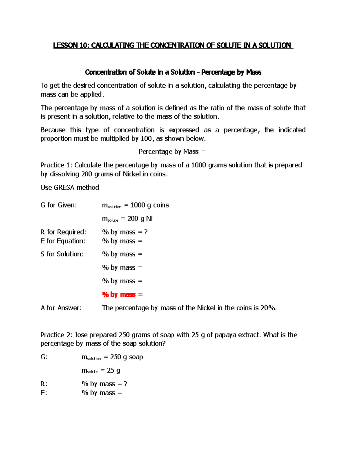 Lesson 10 - Grade 7 Science Material - LESSON 10 : CALCULATING THE ...