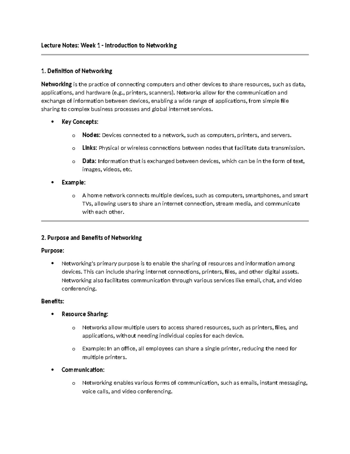 Week 01 Handout Intro to Networking - Lecture Notes: Week 1 ...