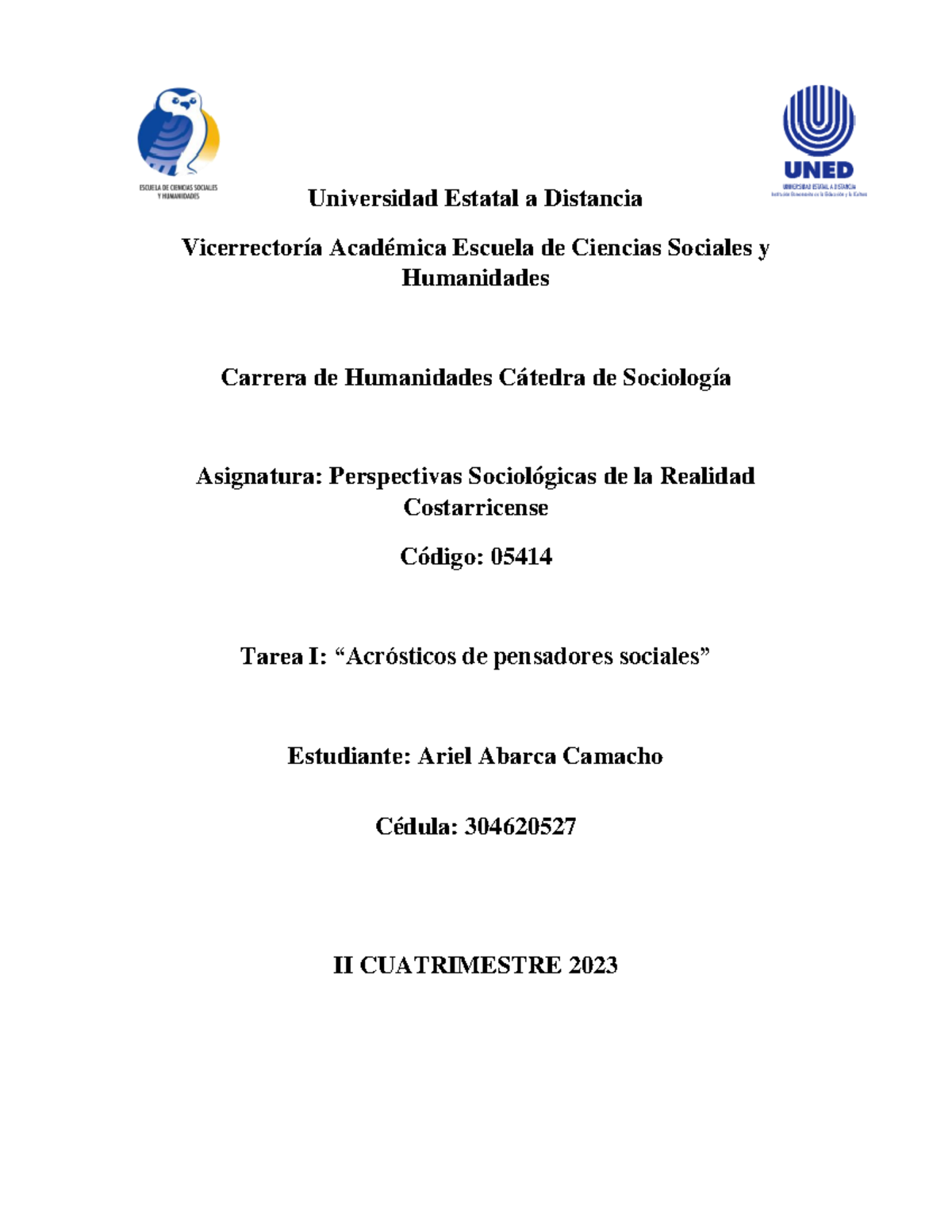 Ariel Abarca Sociologia - Universidad Estatal a Distancia Vicerrectoría ...
