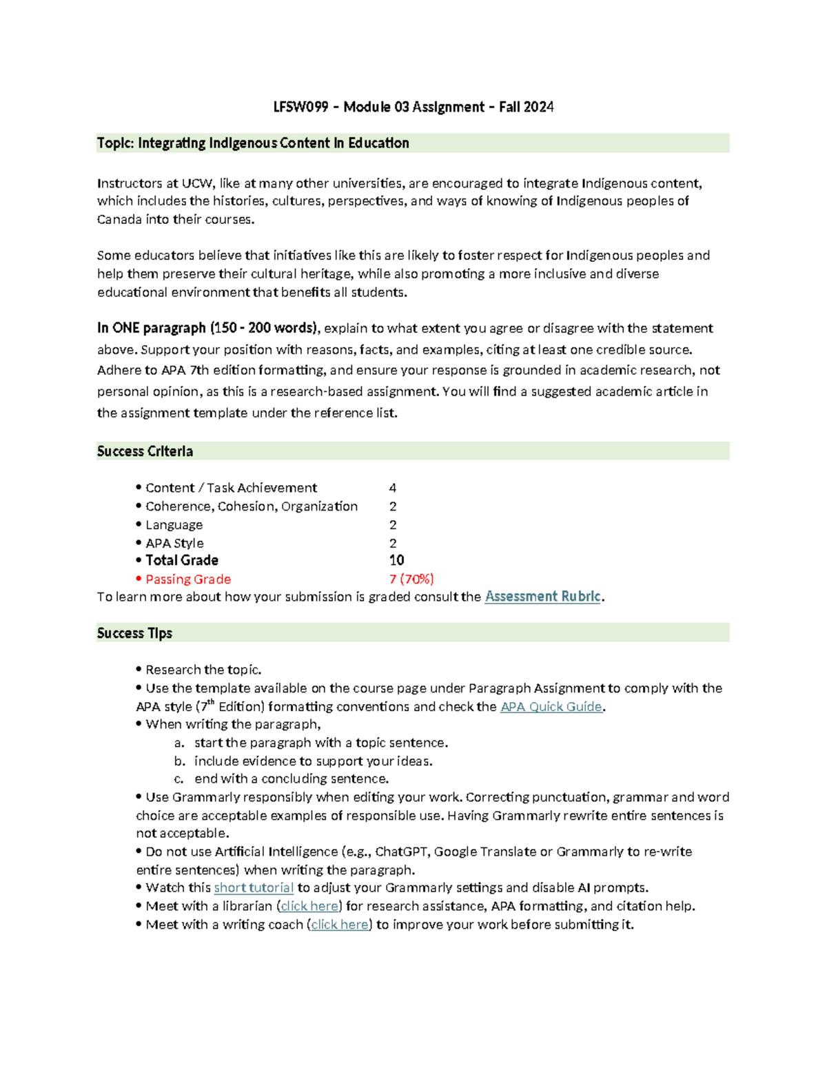 Instructions - Paragraph Assignment - Fall 2024 - LFSW099 – Module 03 ...