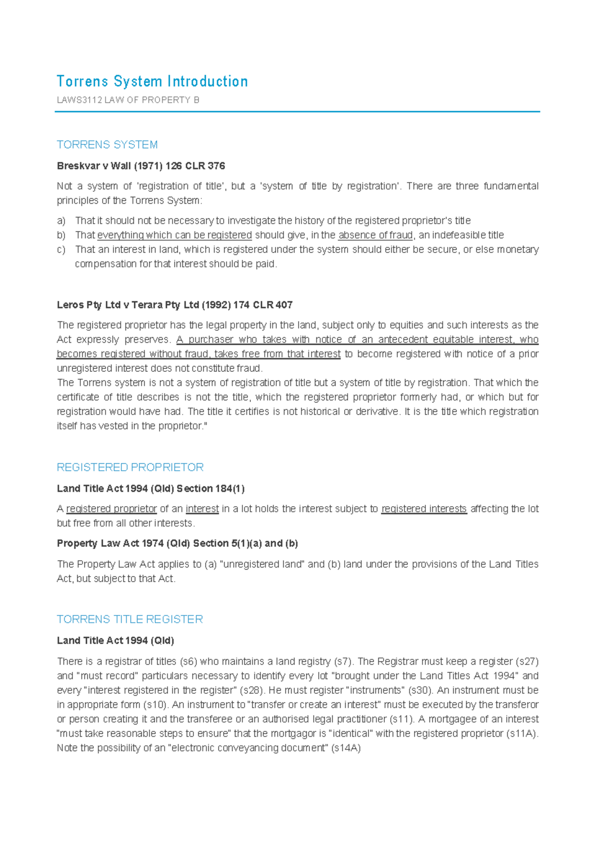 Summary complete - Torrens System Introduction - Torrens System ...