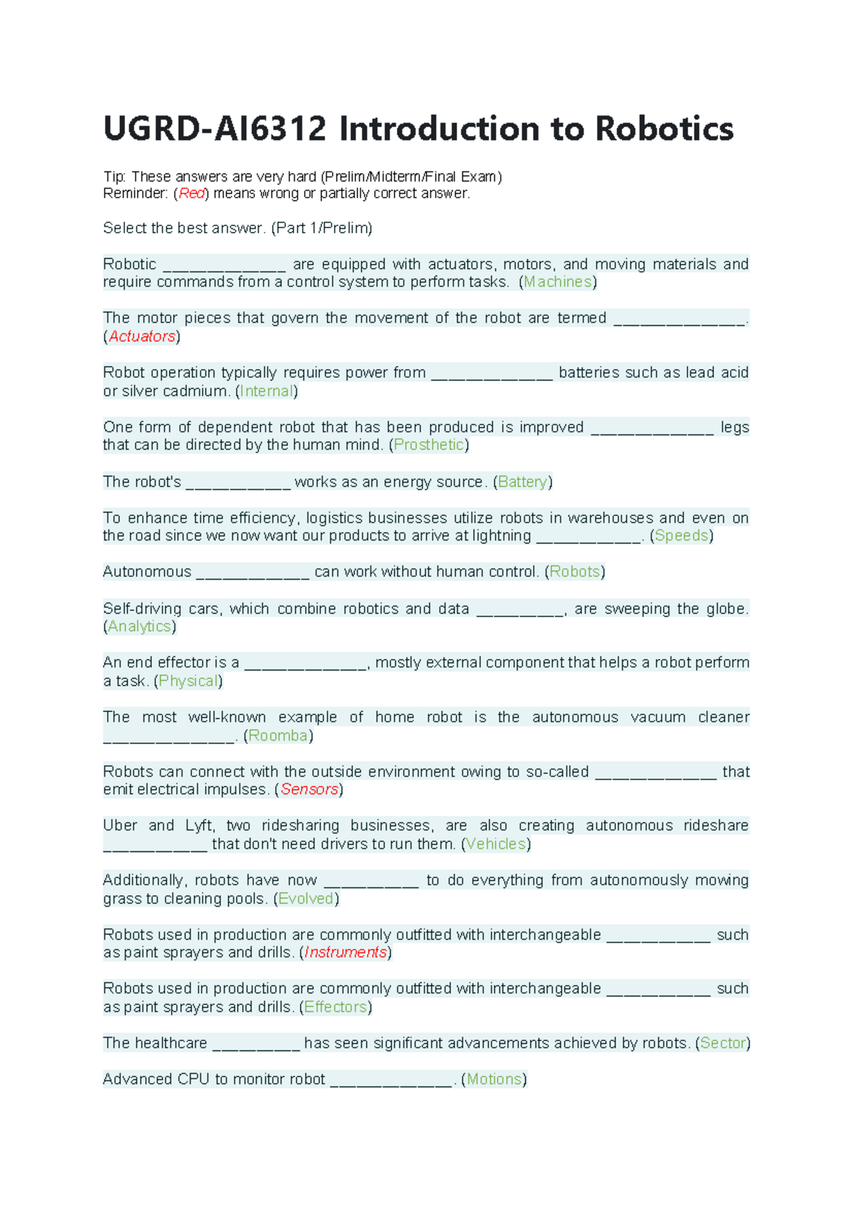 Amaes UGRD AI6312 Introduction to Robotics (Answer Key) - UGRD-AI6312 ...