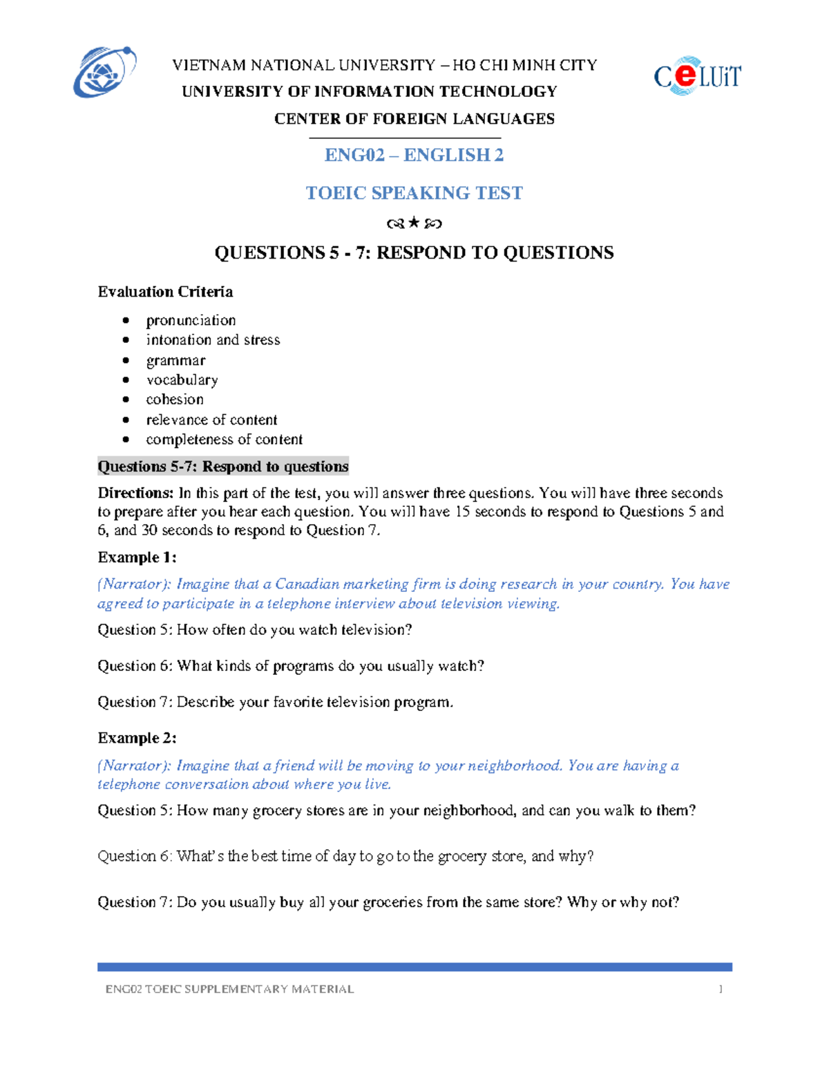 W2 Speaking QS5_7 - ENG02 TOEIC SUPPLEMENTARY MATERIAL 1 VIETNAM ...