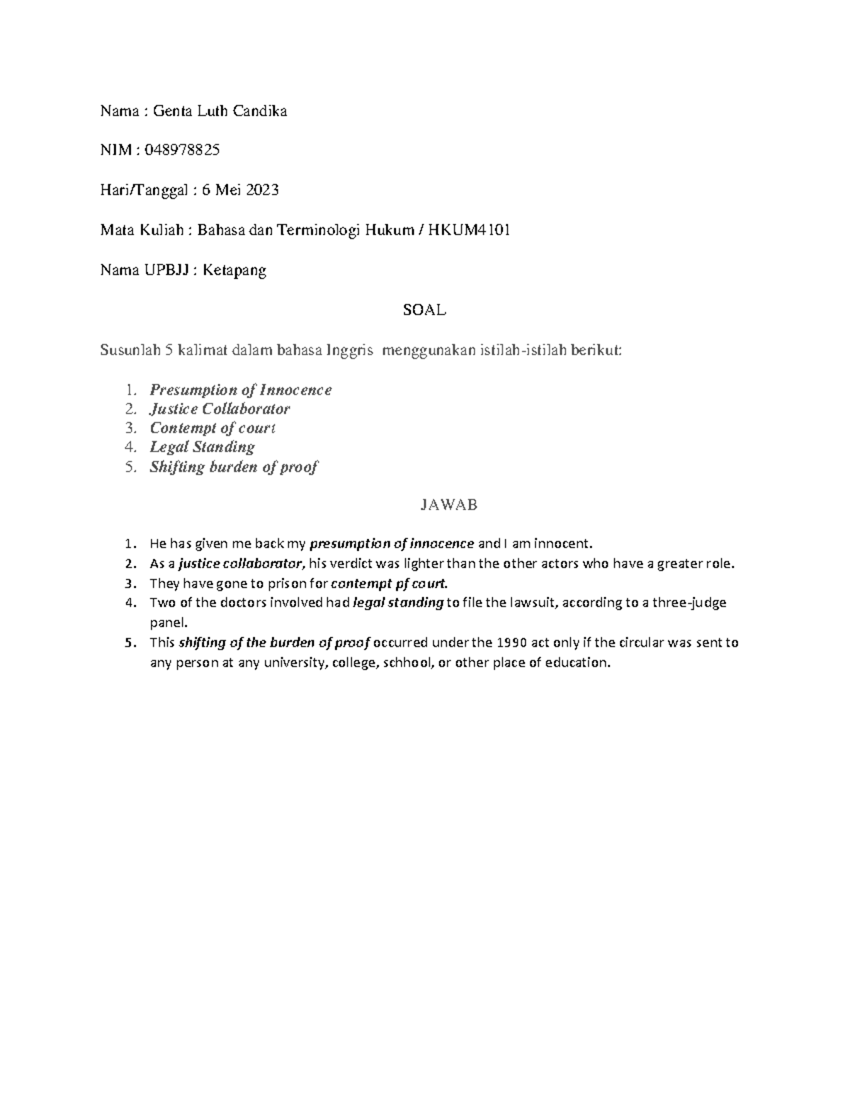 Genta Luth Candika 048978825 Tugas 1 Bahasa DAN Terminologi Hukum 6 mei ...