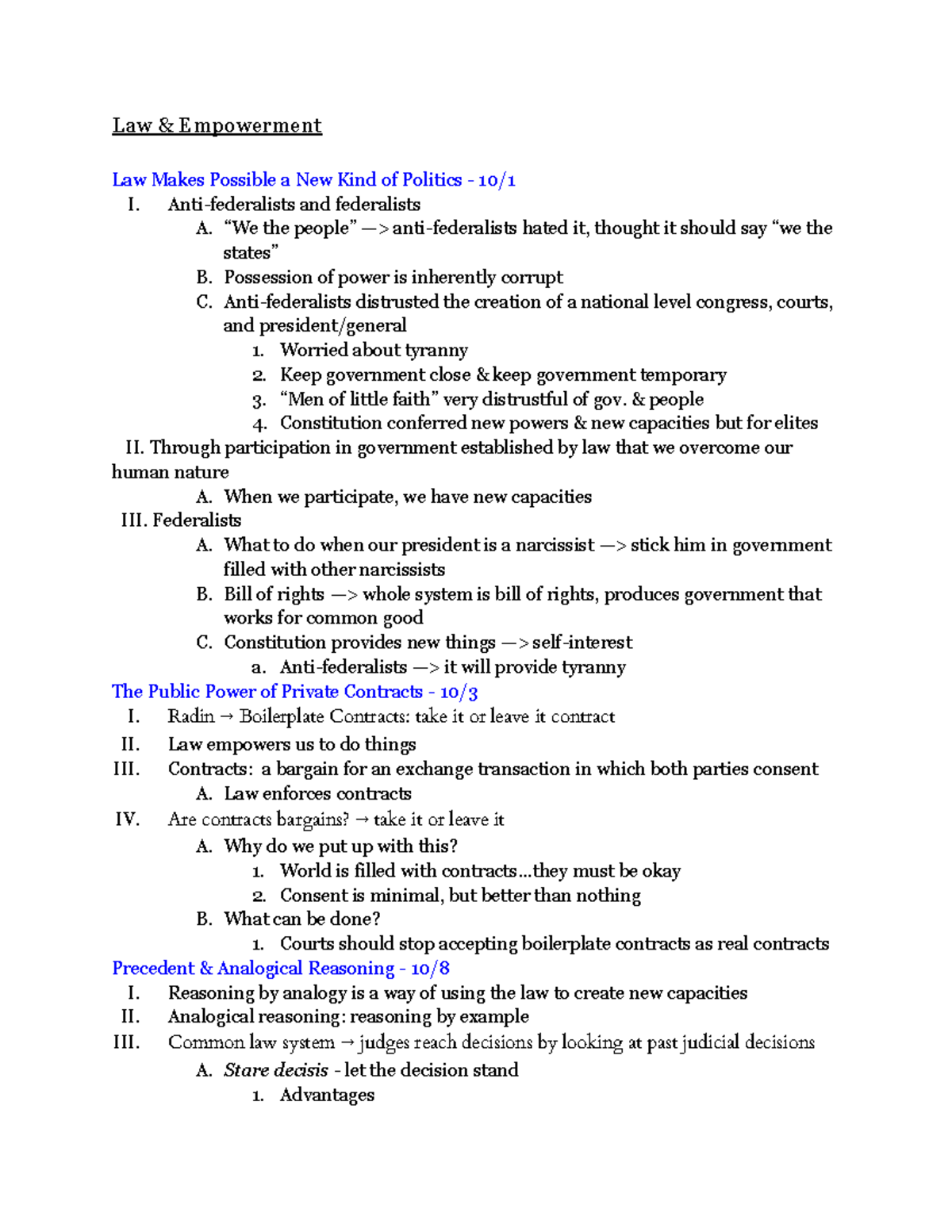 LLA 201 Notes - First few lectures of LLA 201 - Law & Empowerment Law ...