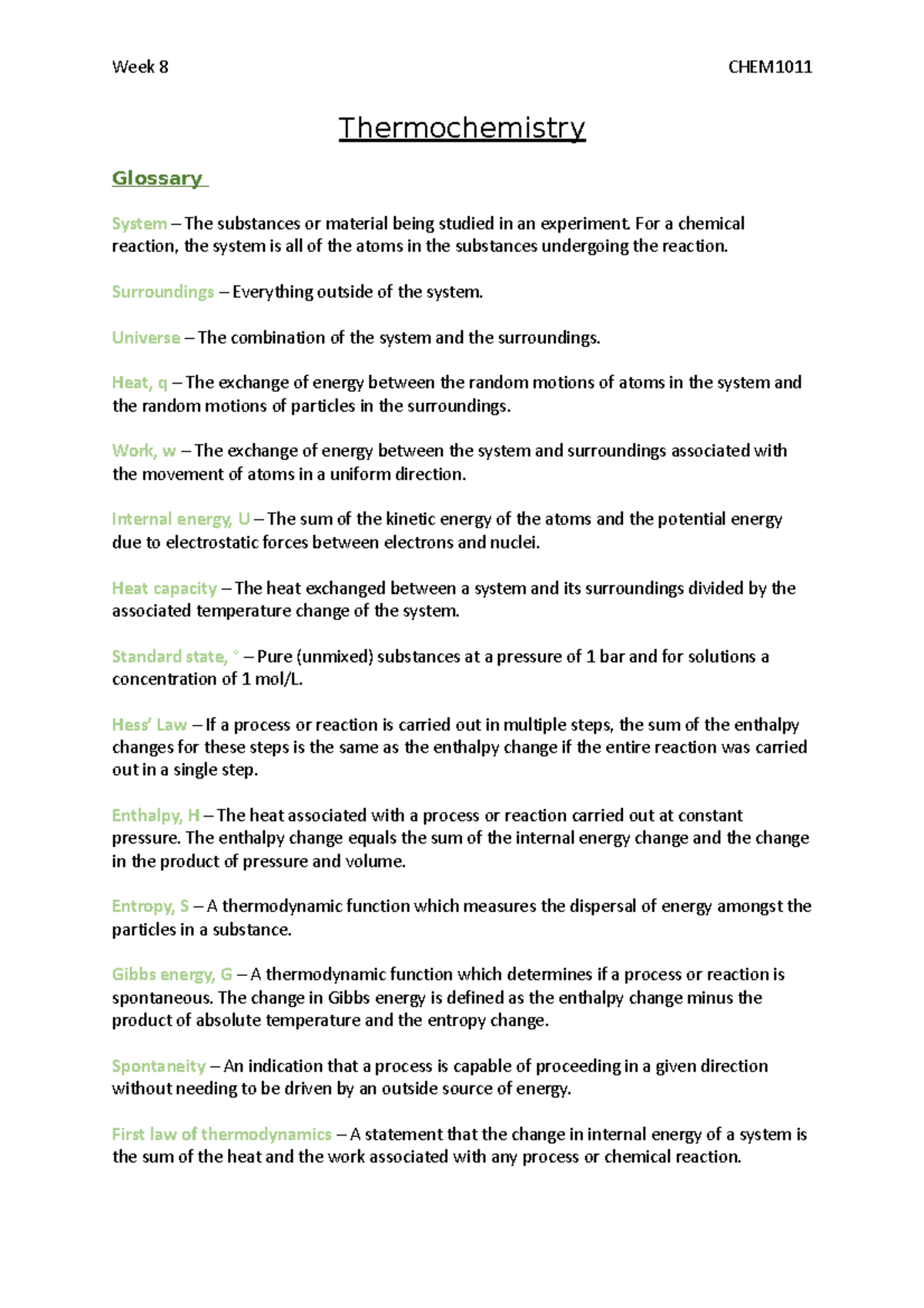 7. Thermochemistry - thermochem notes - Thermochemistry Glossary System ...