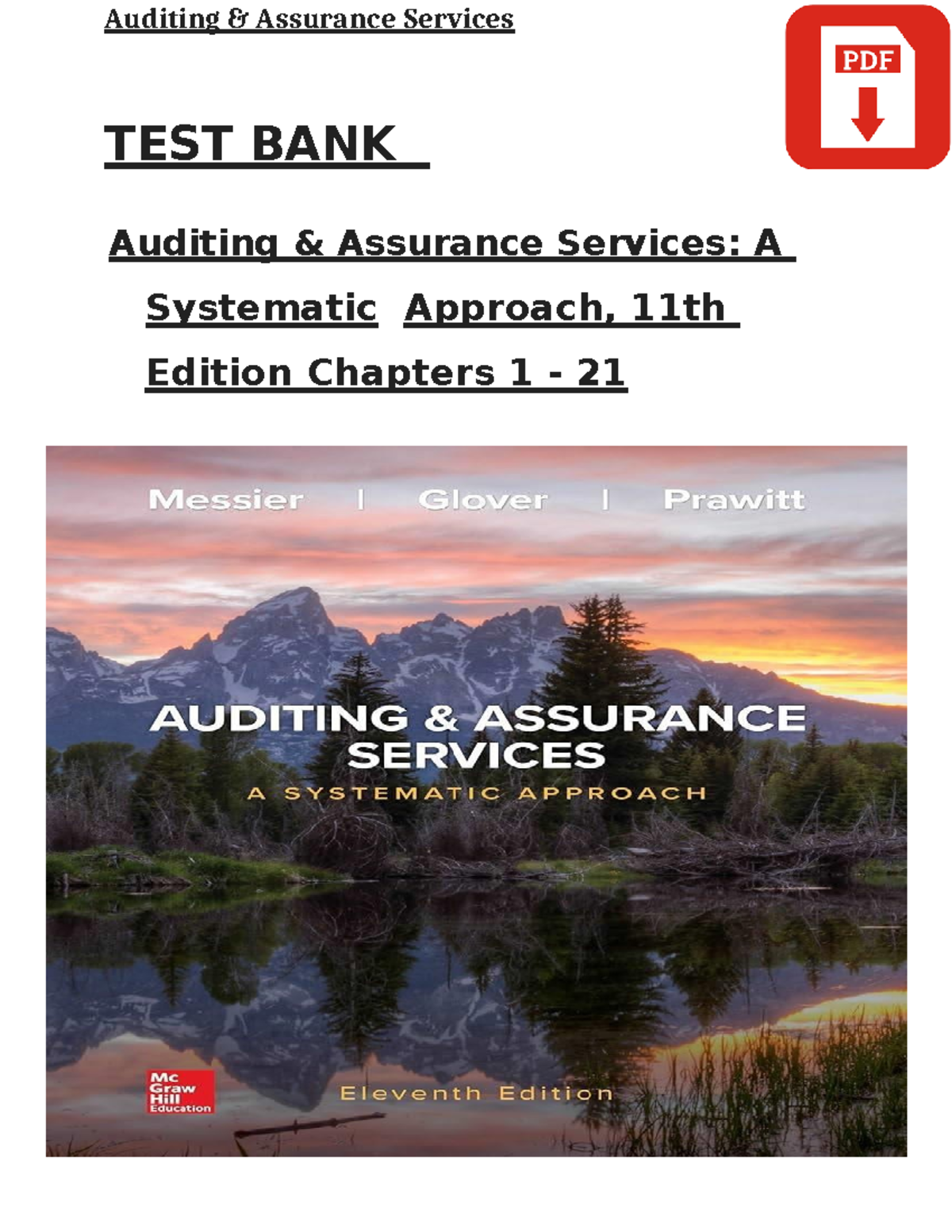 TEST BANK Auditing & Assurance Services A Systematic Approach, 11th ...